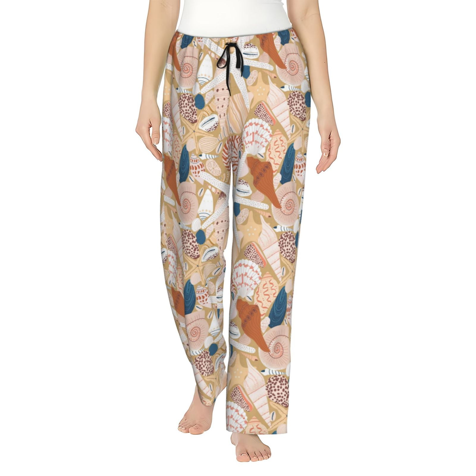 Cauagu Tropical Beach Sea Shell Pajama Pants for Women Loose Fit Wide ...