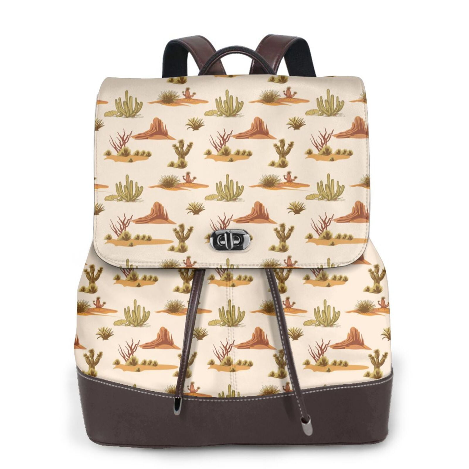 Cauagu Tropical Desert Print Women's PU Leather Backpack,Fashion ...
