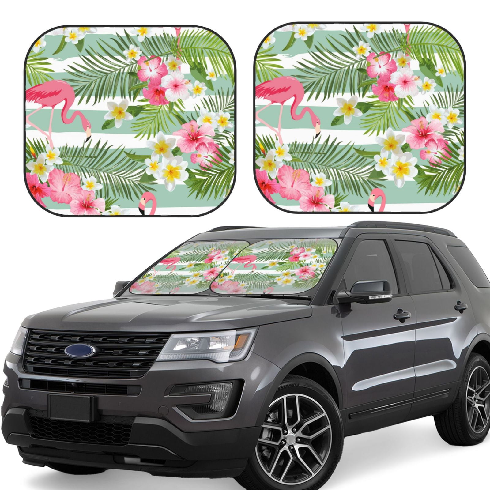 Cauagu Tropical Flamingo Cauagu {designName} Print Foldable Car Windshield Sun Shade | Front ...