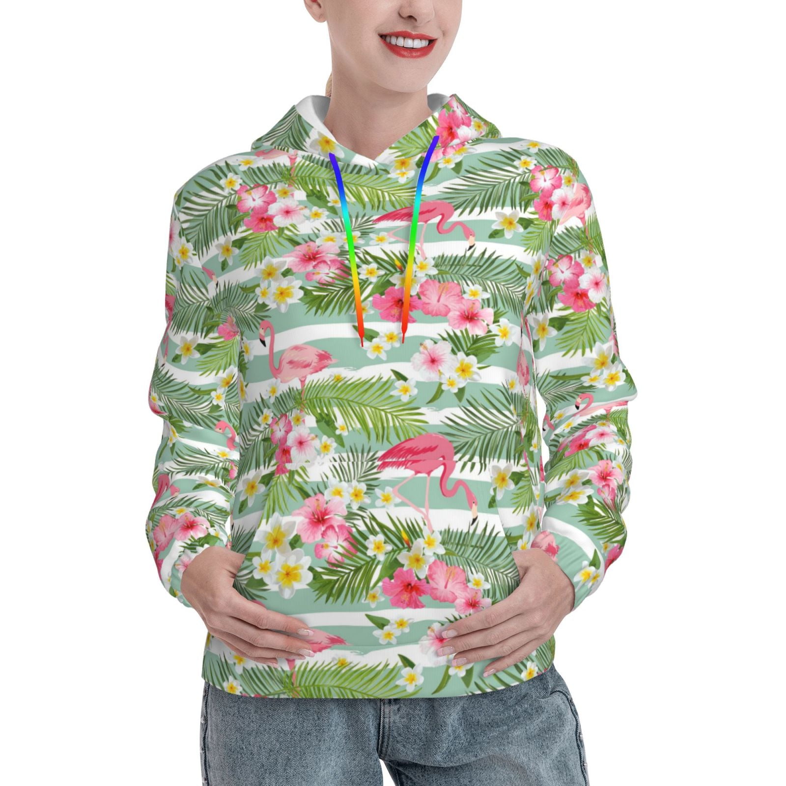 Cauagu Tropical Flamingo for Women's Hooded Sweatshirts Pullover Hoodie for Women Fall Workout ...