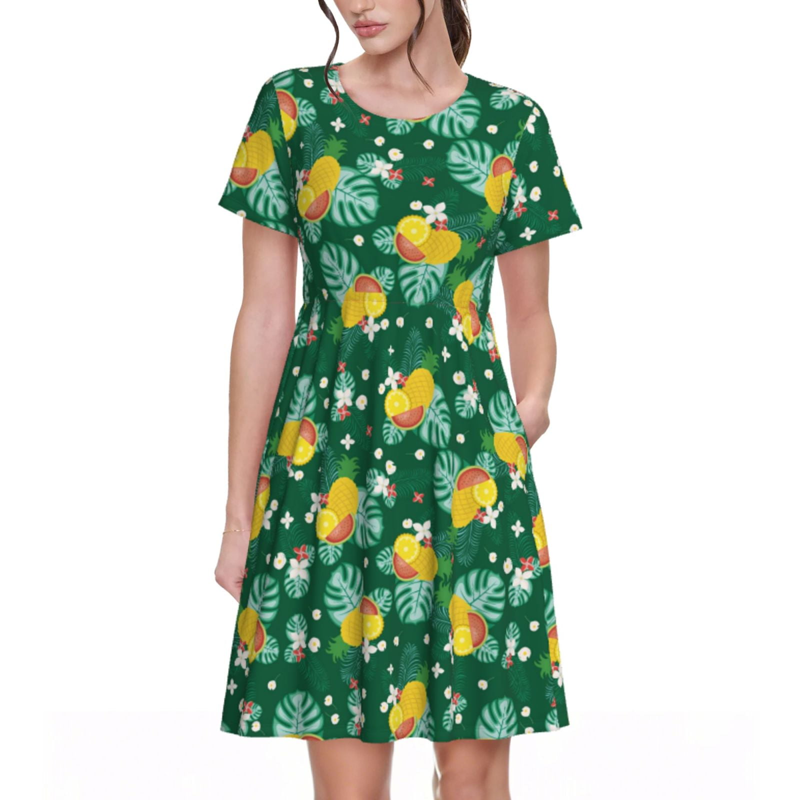 Cauagu Tropical Fruit Print Summer Dresses for Women 2025 Loose Short ...
