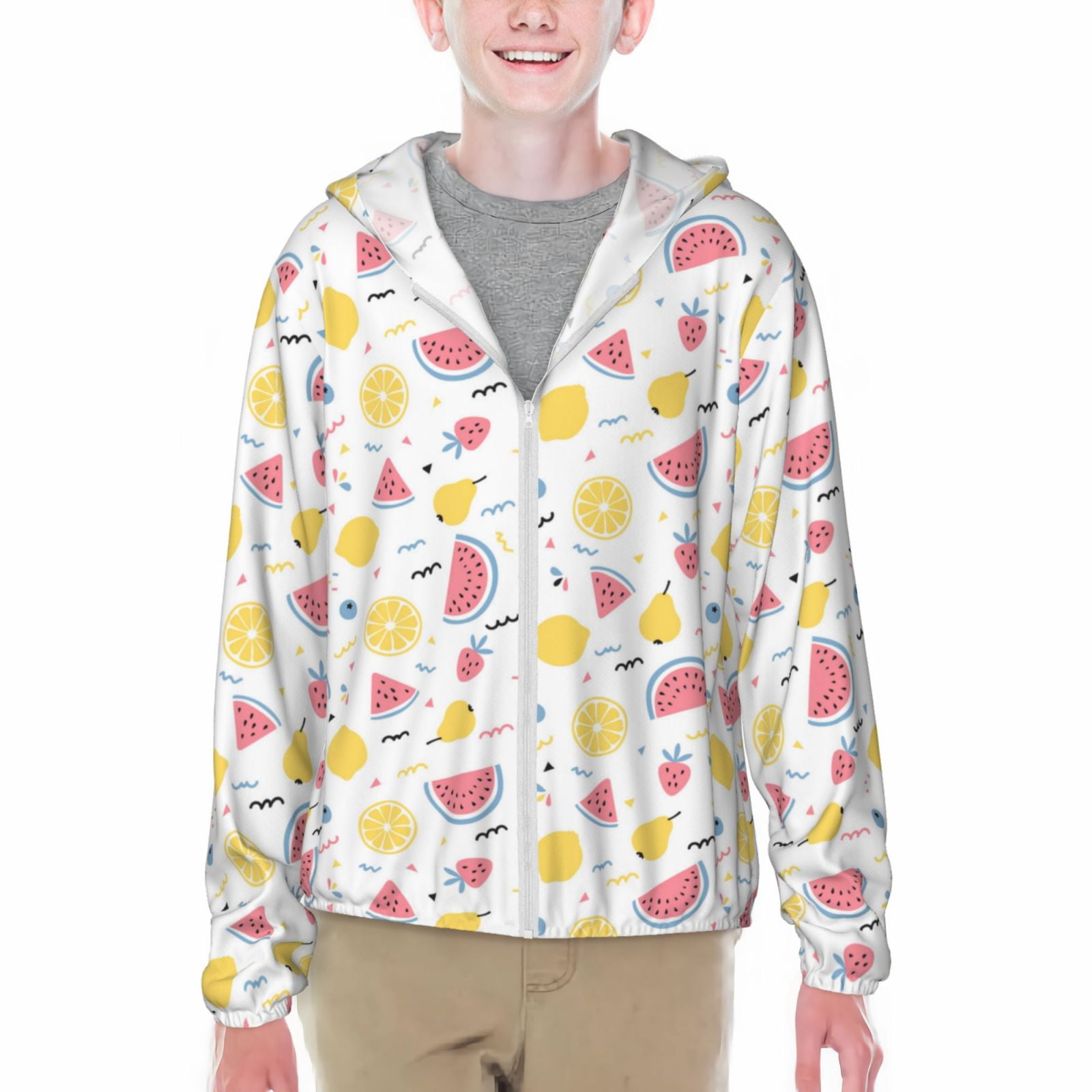 Cauagu Tropical Fruit Print Sun Protection Jacket for Teen,Full-Zipper Long Sleeve Sun Shirts ...