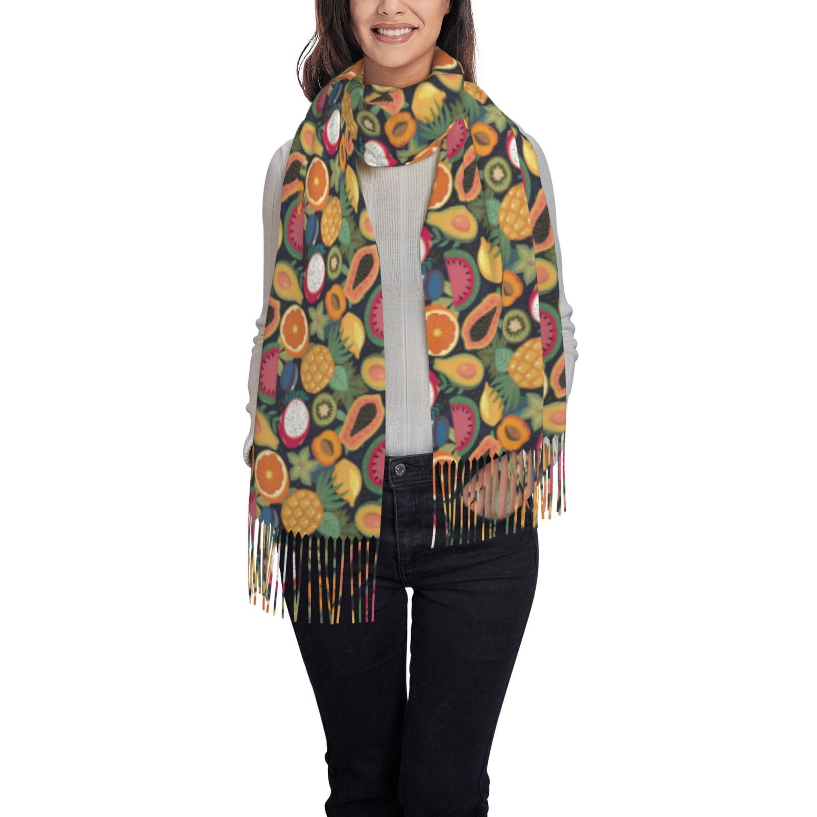 Cauagu Tropical Fruits Print Women Wrap Shawl tassels Scarves Retro ...