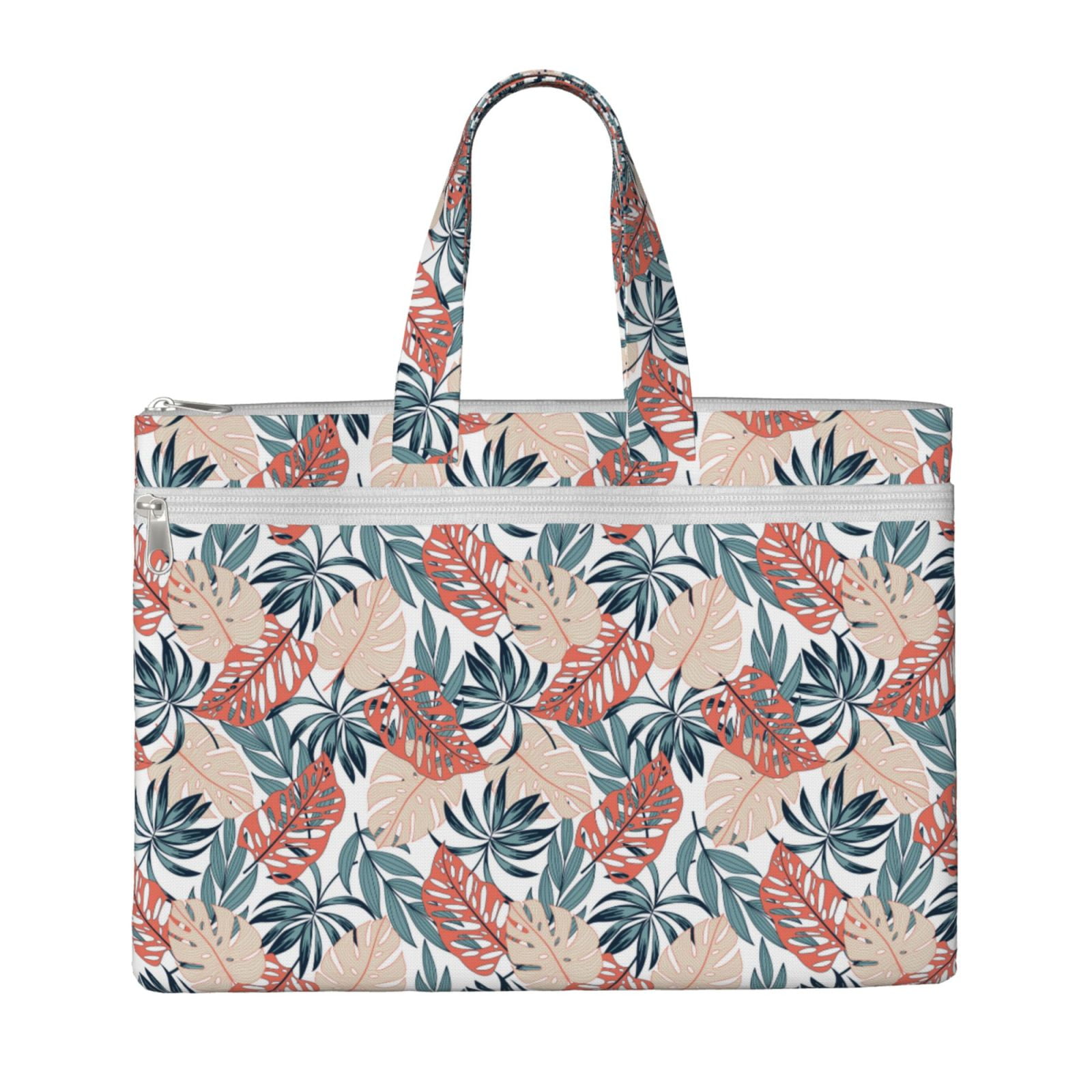 Cauagu Tropical Leaves Pattern Canvas Tote File Bag, Zipper Tote Bag ...