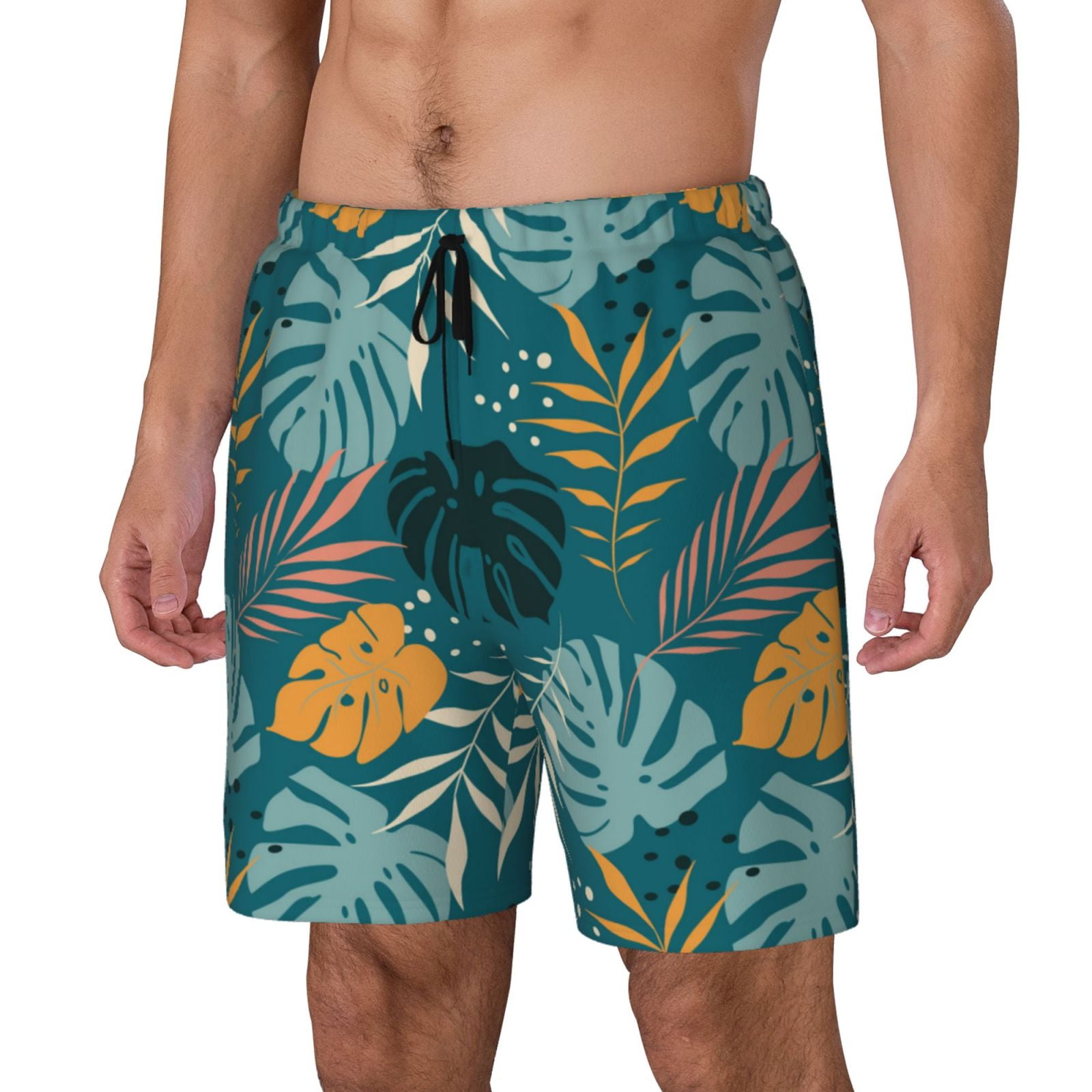 Cauagu Tropical Leaves Print Mens Swim Trunks Quick Dry Board Shorts ...