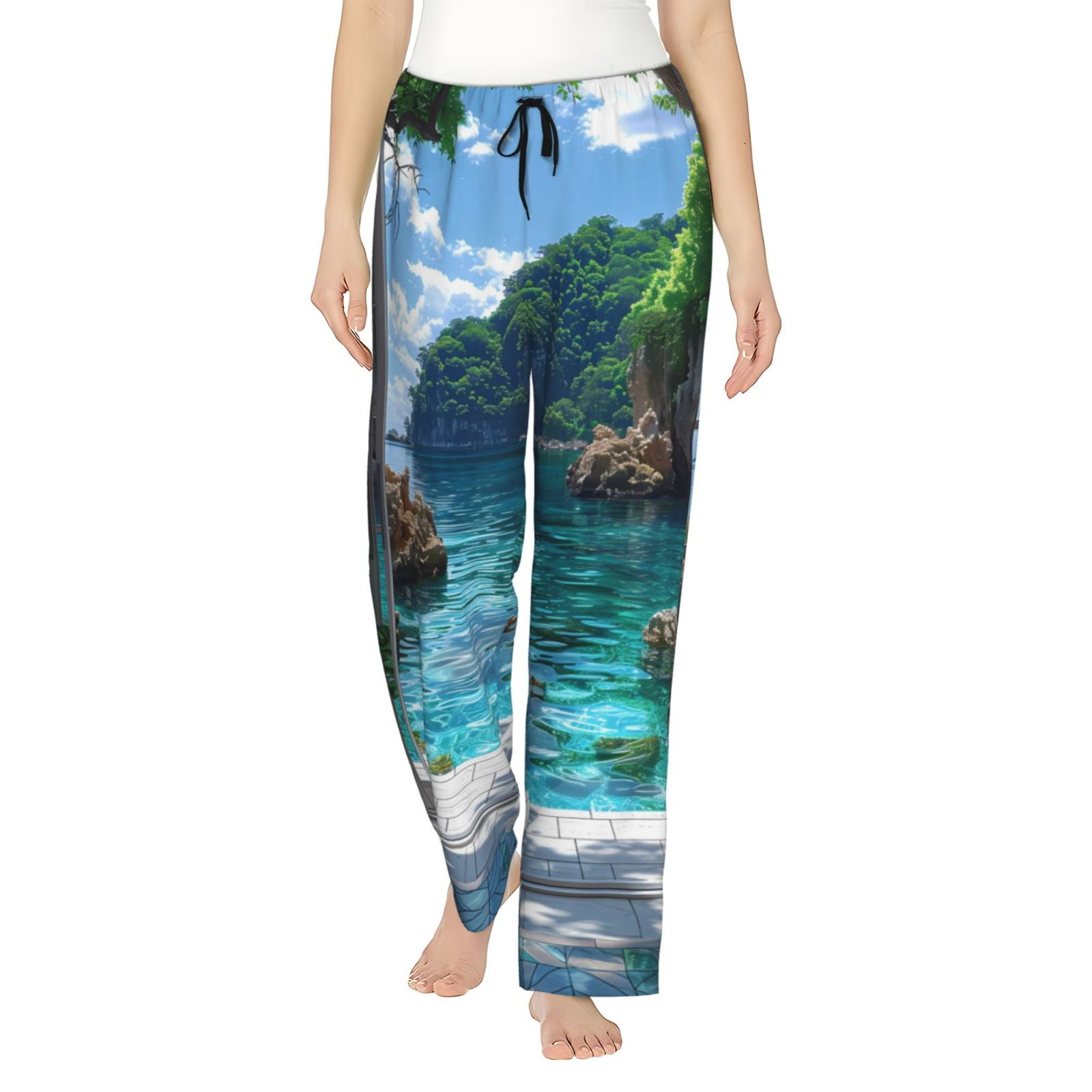 Cauagu Tropical Paradise Window View Pajama Pants for Women Loose Fit ...