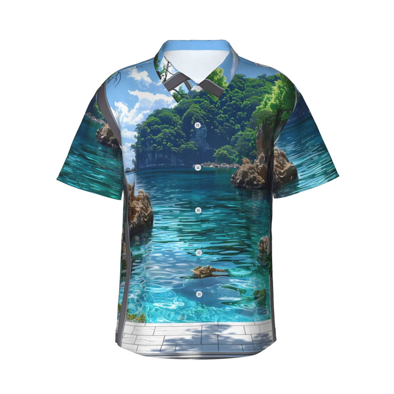 Cauagu Tropical Paradise Window View Print Hawaiian Shirt for Men ...