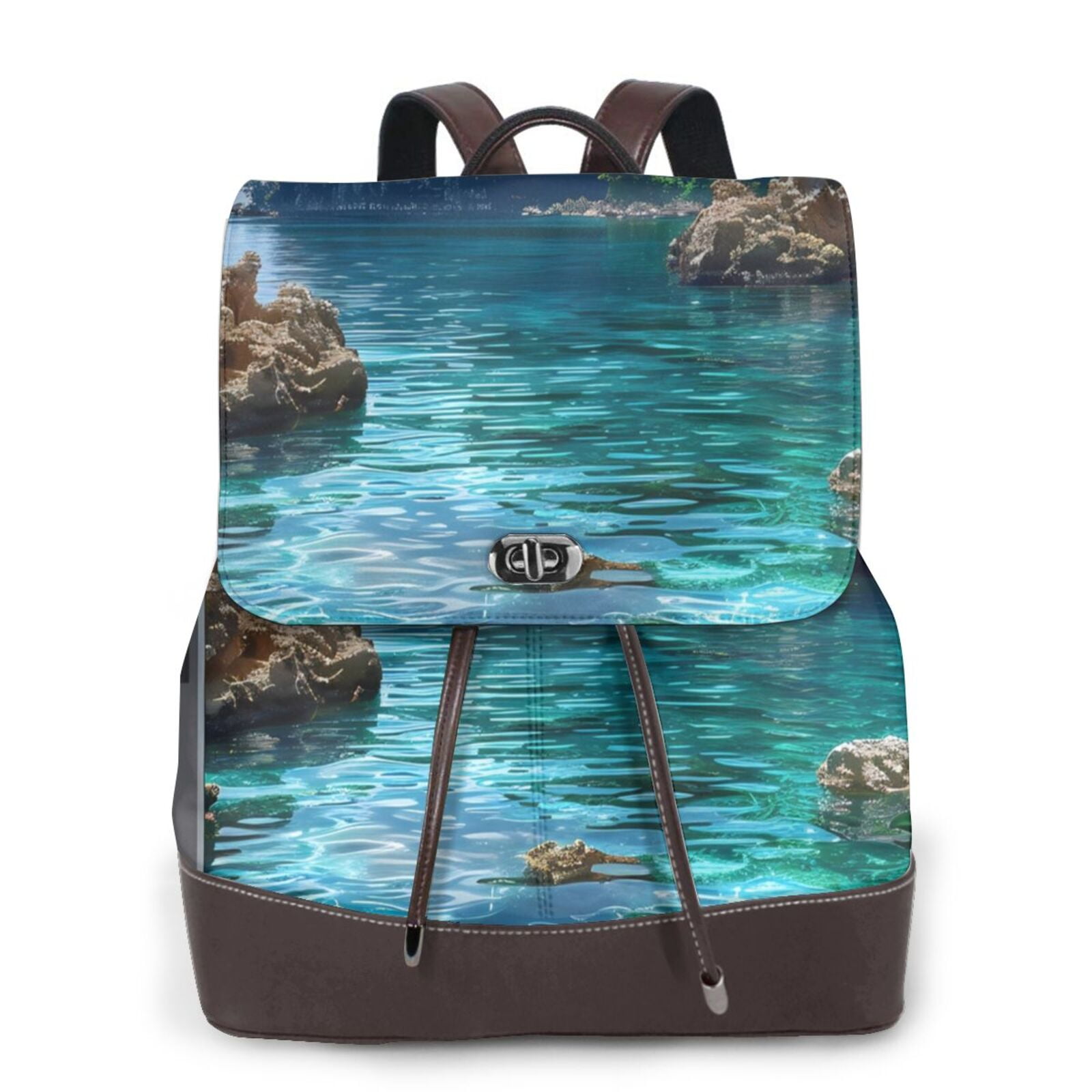 Cauagu Tropical Paradise Window View Print Women's PU Leather Backpack ...