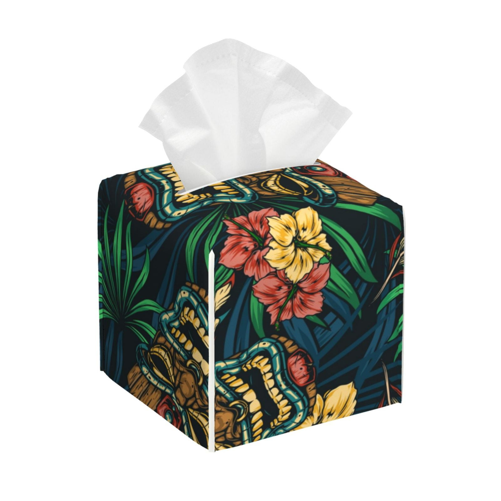 Cauagu Tropical Tribe Mask Print Tissue Box Cover,Leather Square Holder ...