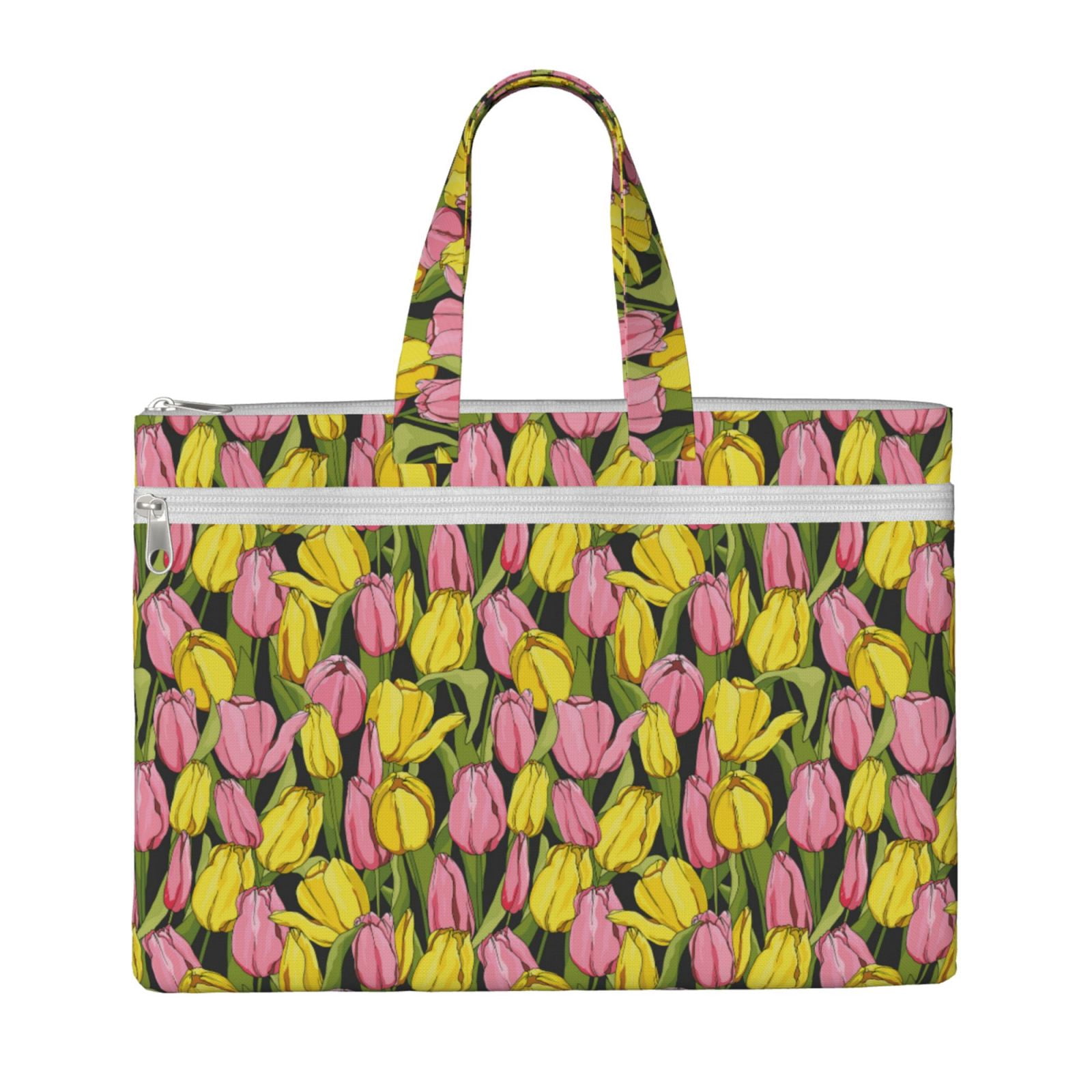 Cauagu Tulips Flowers Pattern Canvas Tote File Bag, Zipper Tote Bag ...