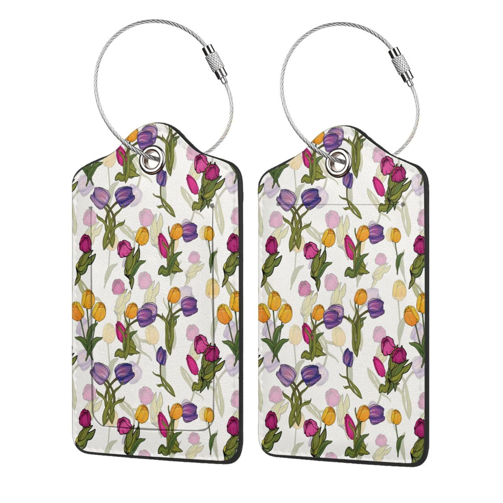 Cauagu Tulips Flowers Print Luggage Tags,Leather Luggage Tags for ...