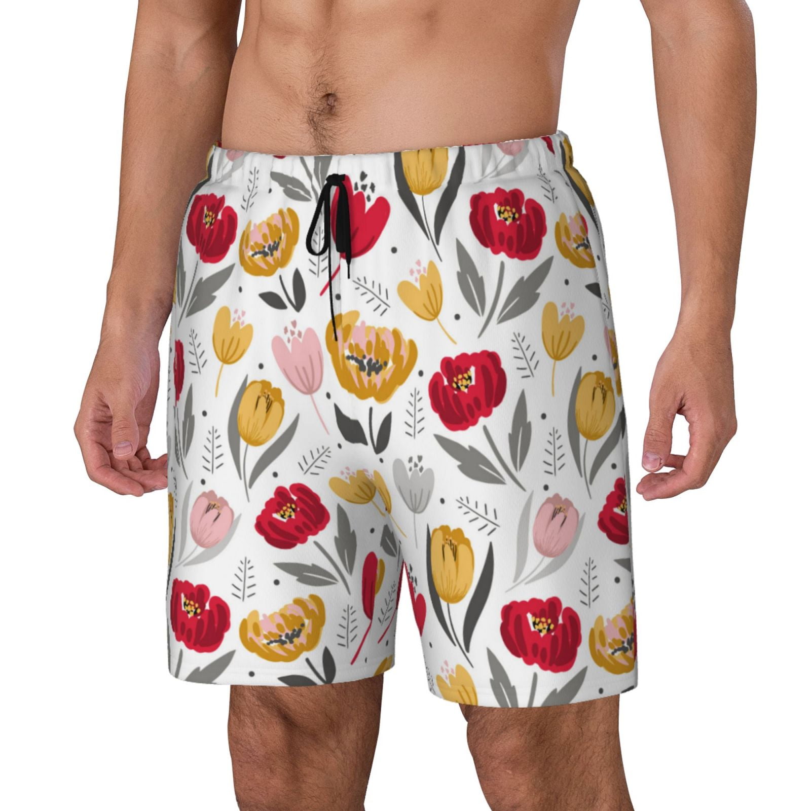 Cauagu Tulips Flowers Print Mens Swim Trunks Quick Dry Board Shorts ...