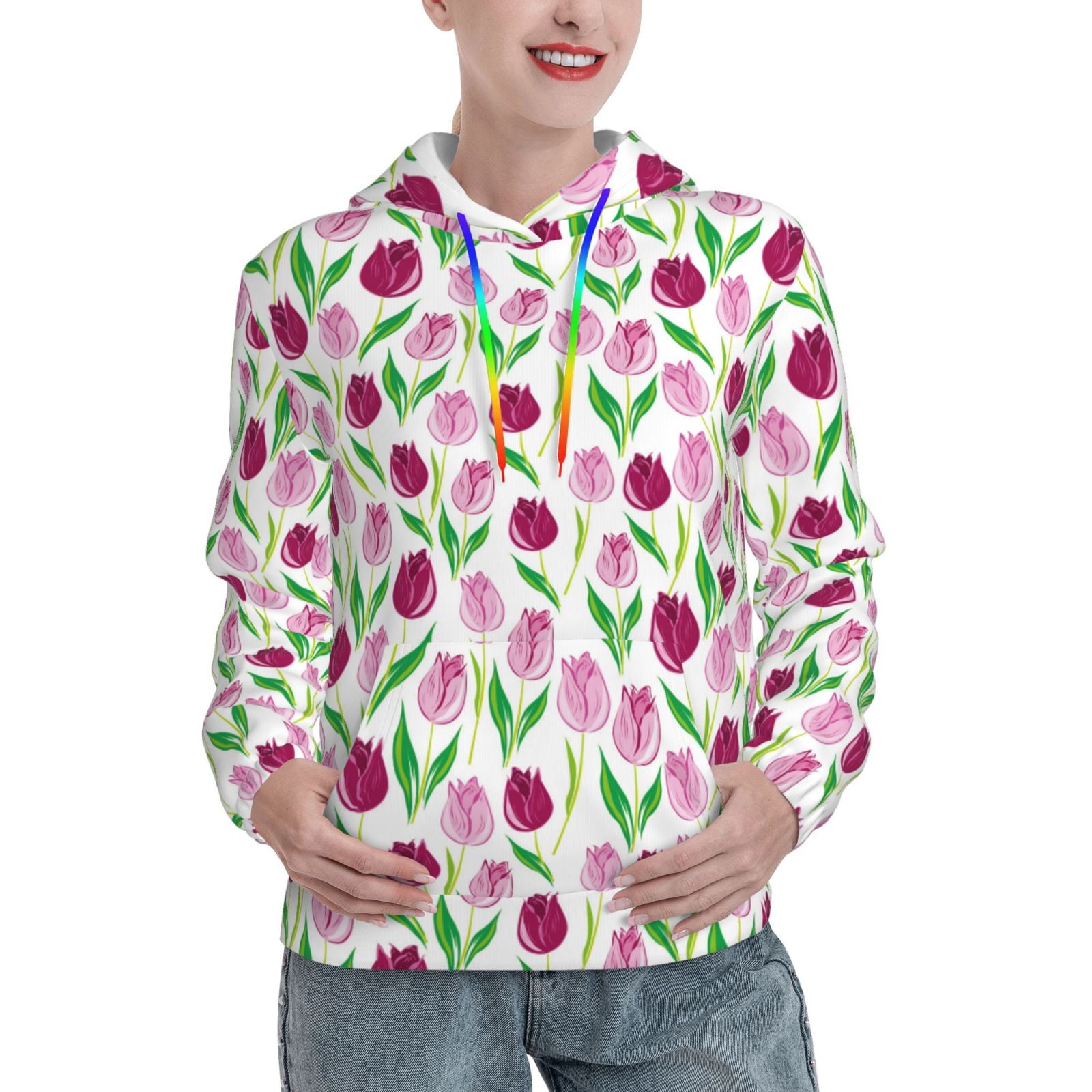 Cauagu Tulips Flowers for Women's Hooded Sweatshirts Pullover Hoodie for Women Fall Workout ...