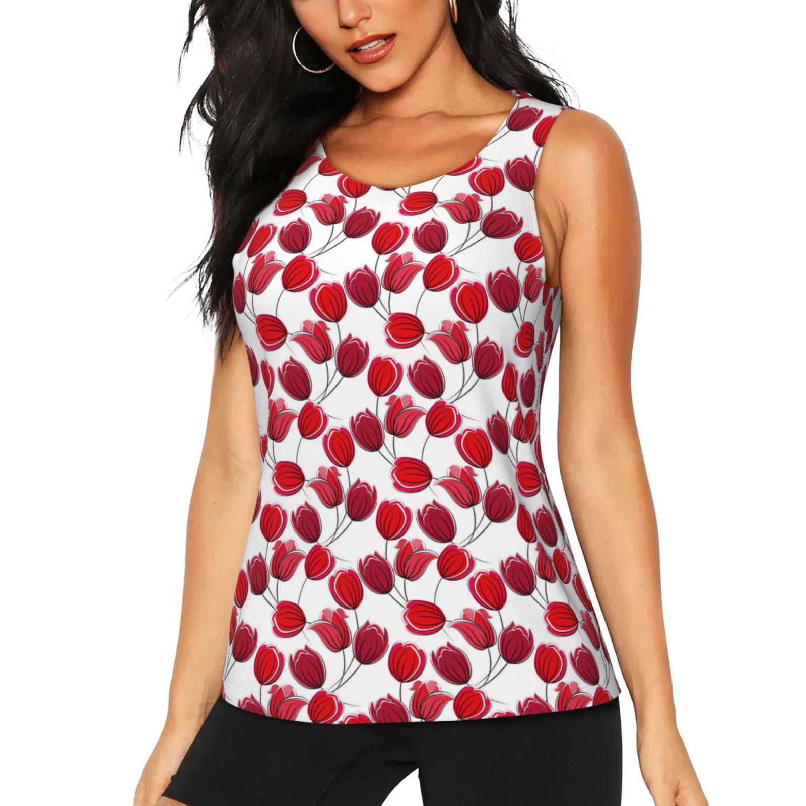 Cauagu Tulips Flowers for Women's Workout Tank Tops Sleeveless Running ...