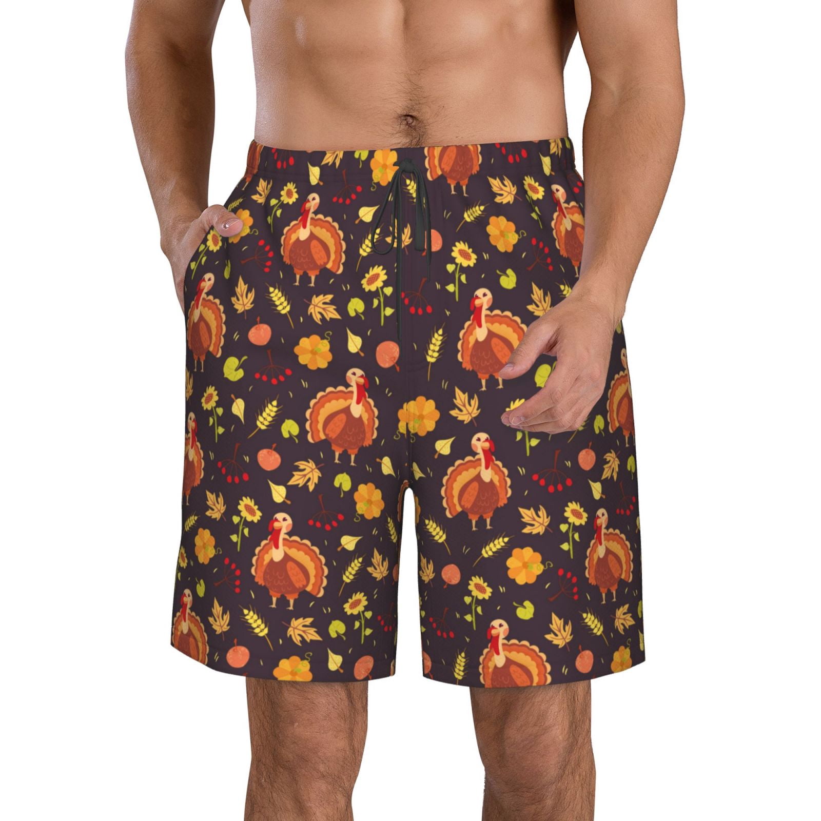 Cauagu Turkey Bird Print Men's Swim Trunks,Hawaiian Bathing Suit ...