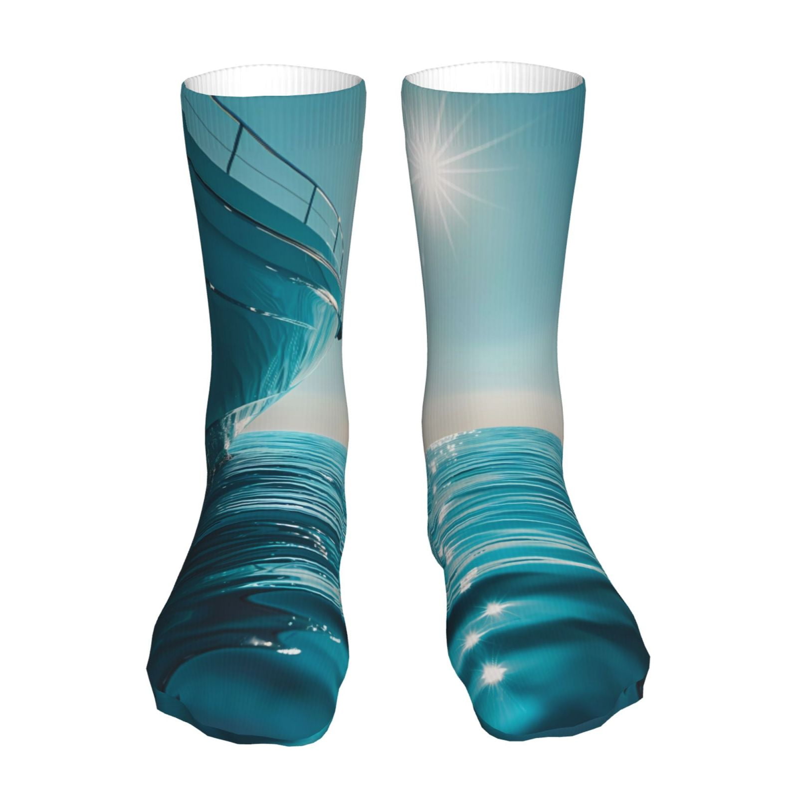 Cauagu Turquoise Ocean Reflection Pattern Fun Novelty Crew Socks,Casual ...
