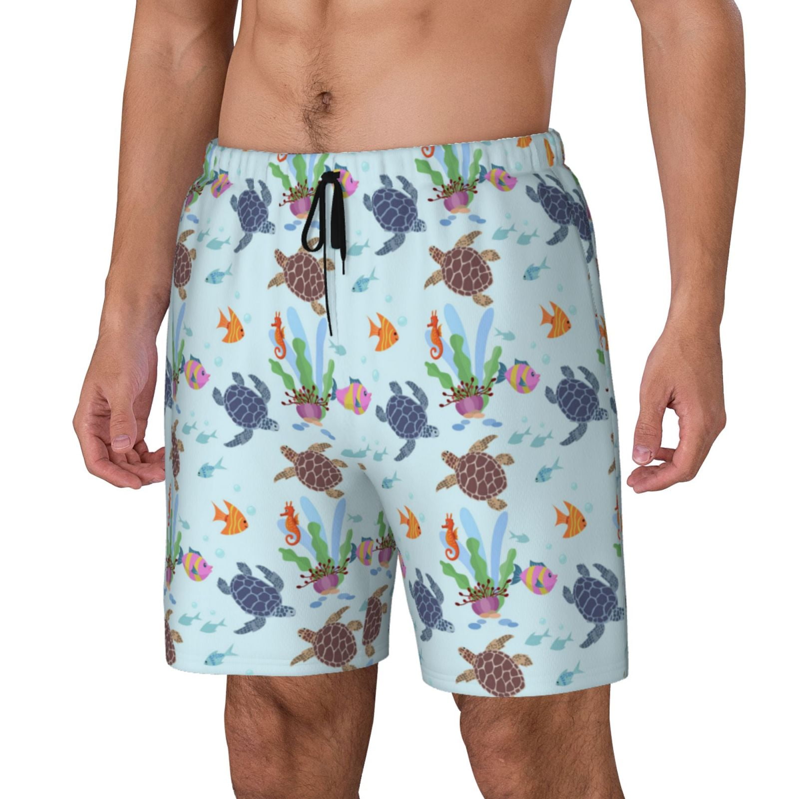 Cauagu Turtle Print Mens Swim Trunks Quick Dry Board Shorts Swim Shorts ...