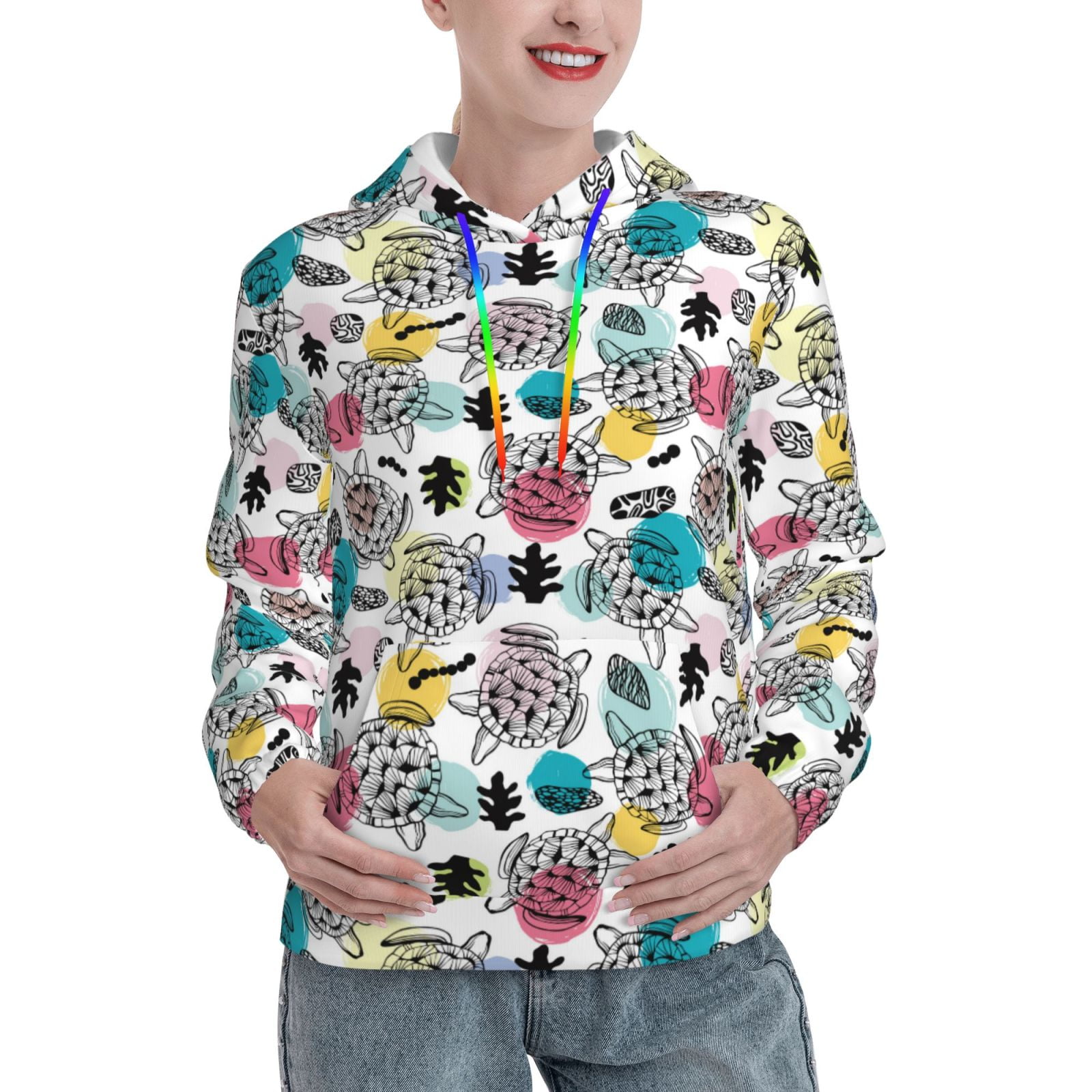 Cauagu Turtle for Women's Hooded Sweatshirts Pullover Hoodie for Women Fall Workout Sweat Long ...