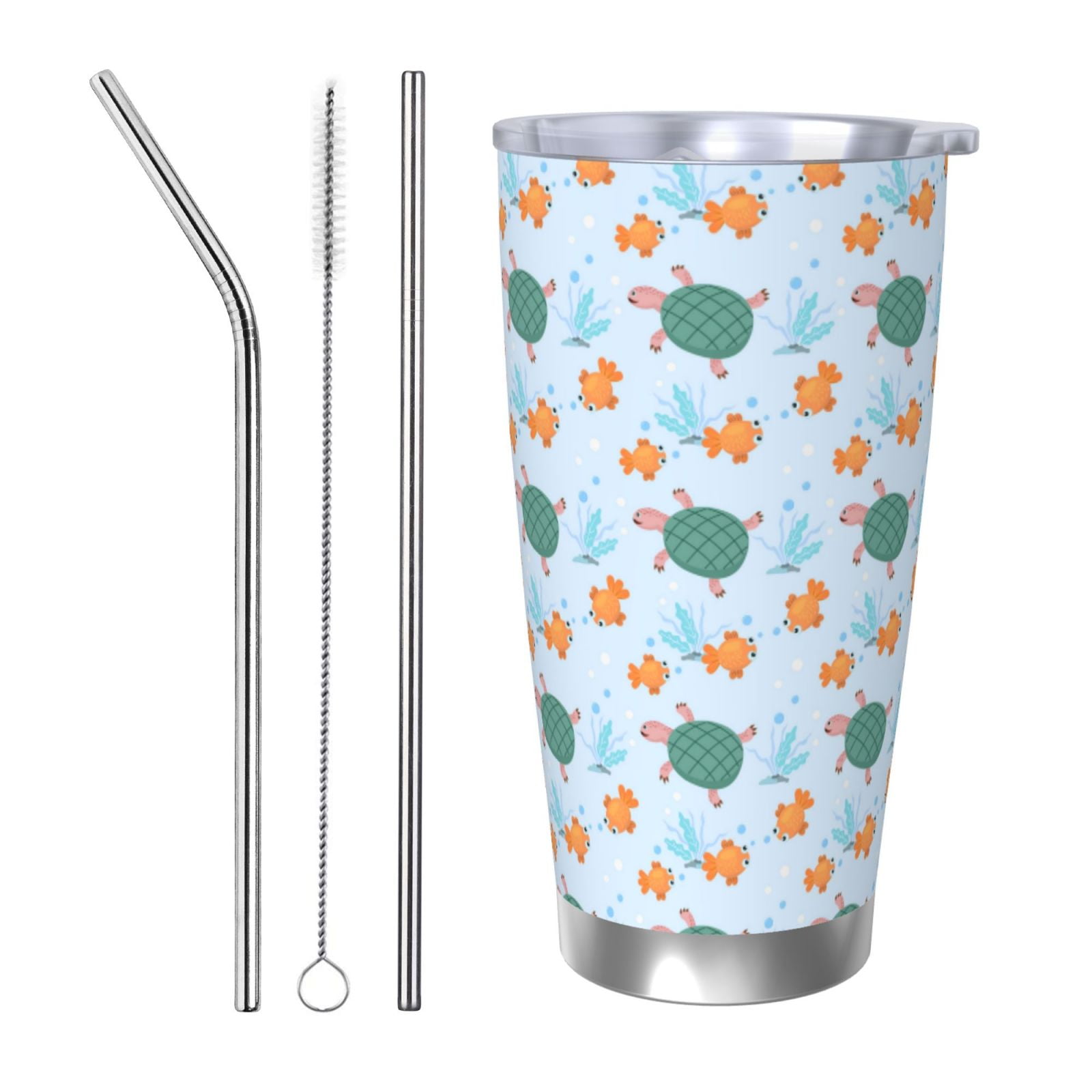 Cauagu Turtles And Goldfish Pattern 20oz Tumbler,Stainless Steel Vacuum ...