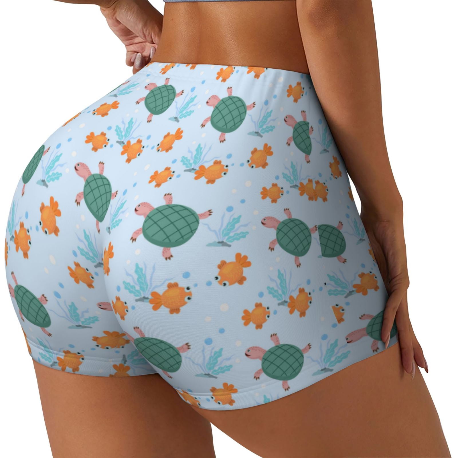 Cauagu Turtles And Goldfish for Womens Workout Impact Shorts,Booty Biker Shorts High Waisted ...