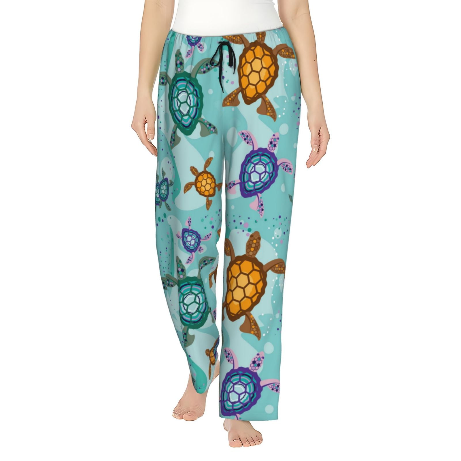 Cauagu Turtles And Sea Pajama Pants for Women Loose Fit Wide Leg ...