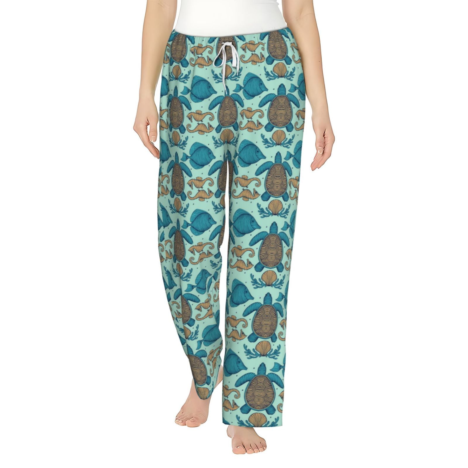 Cauagu Turtles And Seahorses Pajama Pants for Women Loose Fit Wide Leg ...
