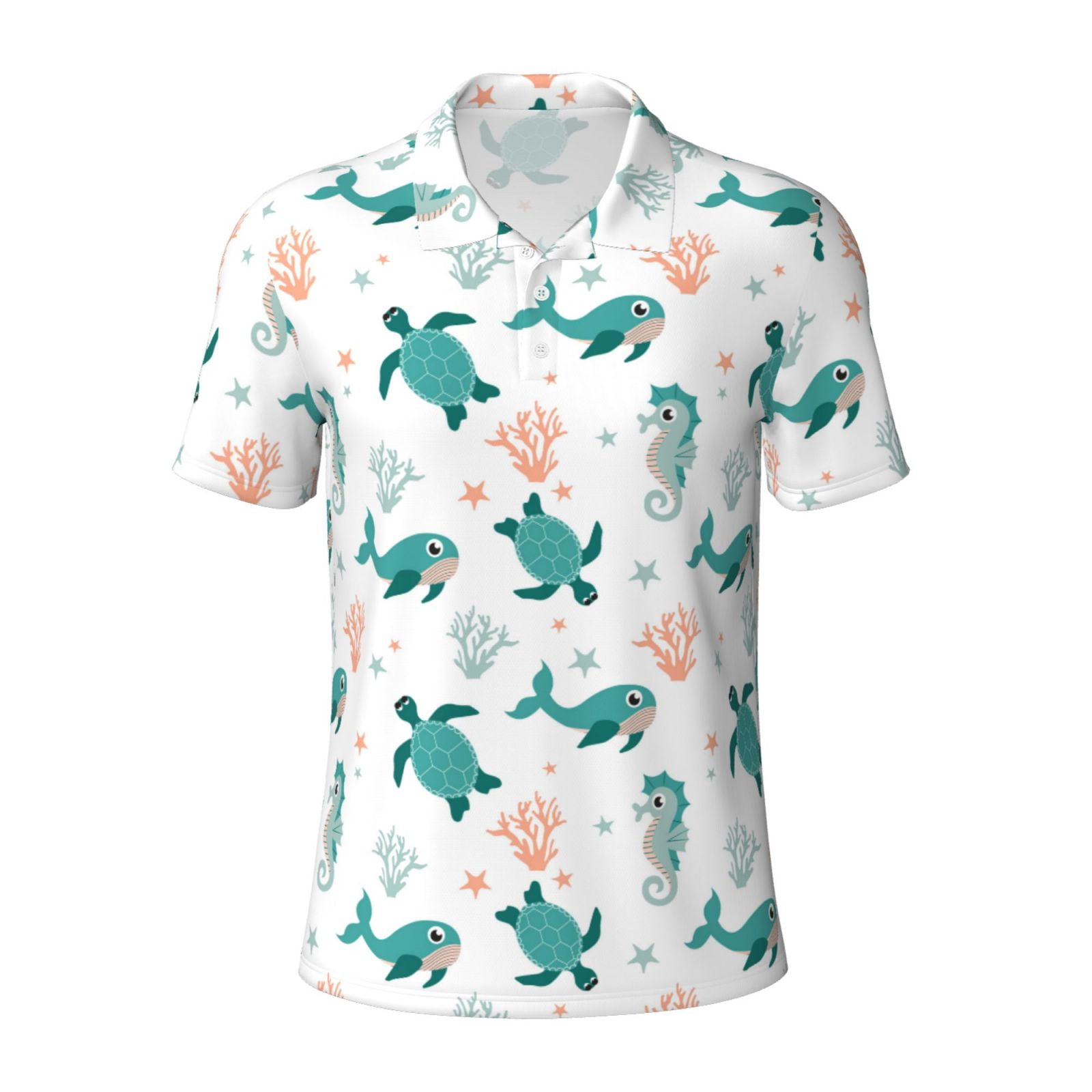Cauagu Turtles And Seahorses Print Men's Polo Shirts, Short-Sleeve Polo ...