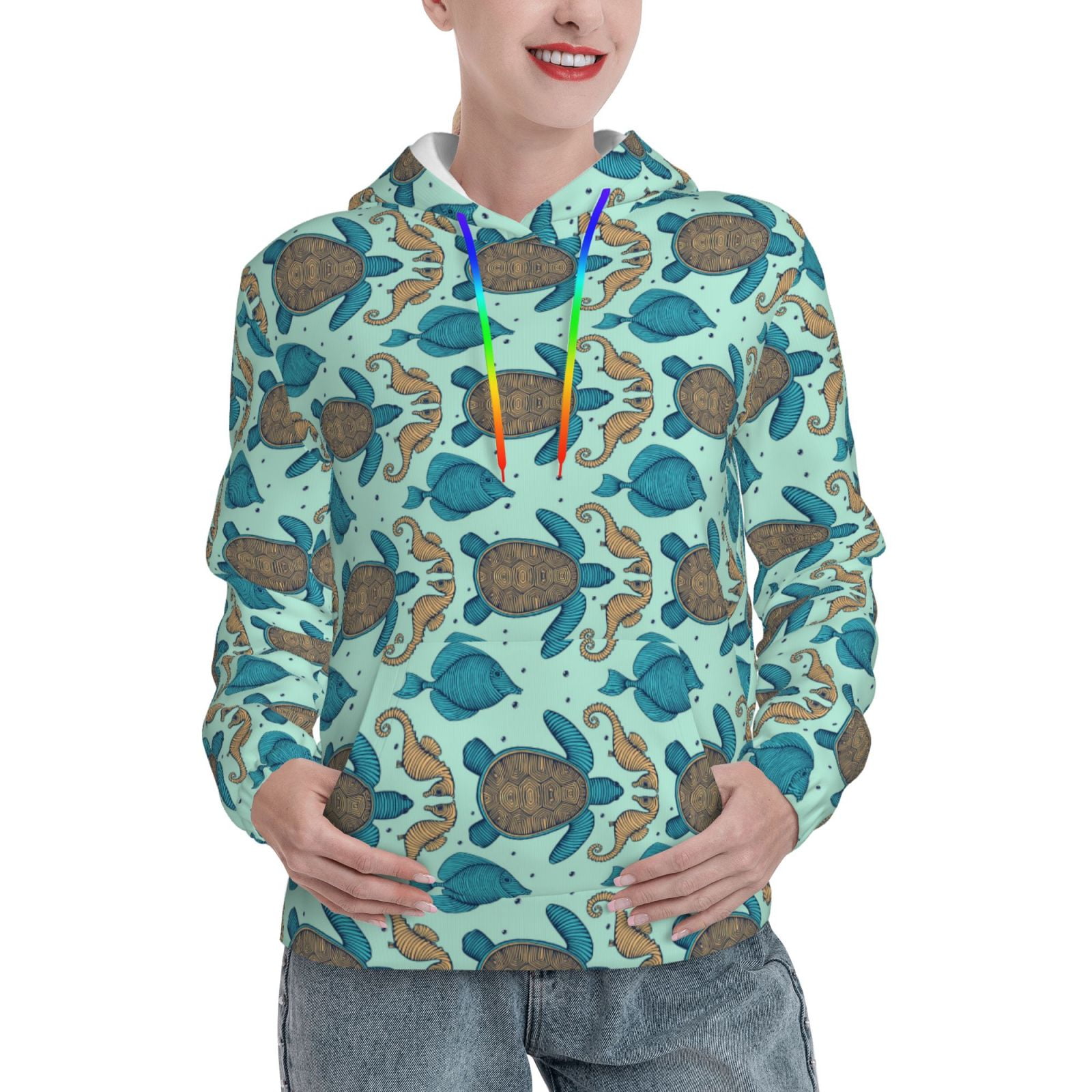 Cauagu Turtles And Seahorses for Women's Hooded Sweatshirts Pullover Hoodie for Women Fall ...