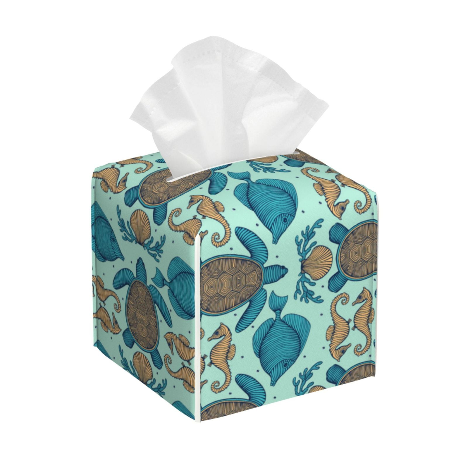 Cauagu Turtles And Seahorses Print Tissue Box Cover,Leather Square ...