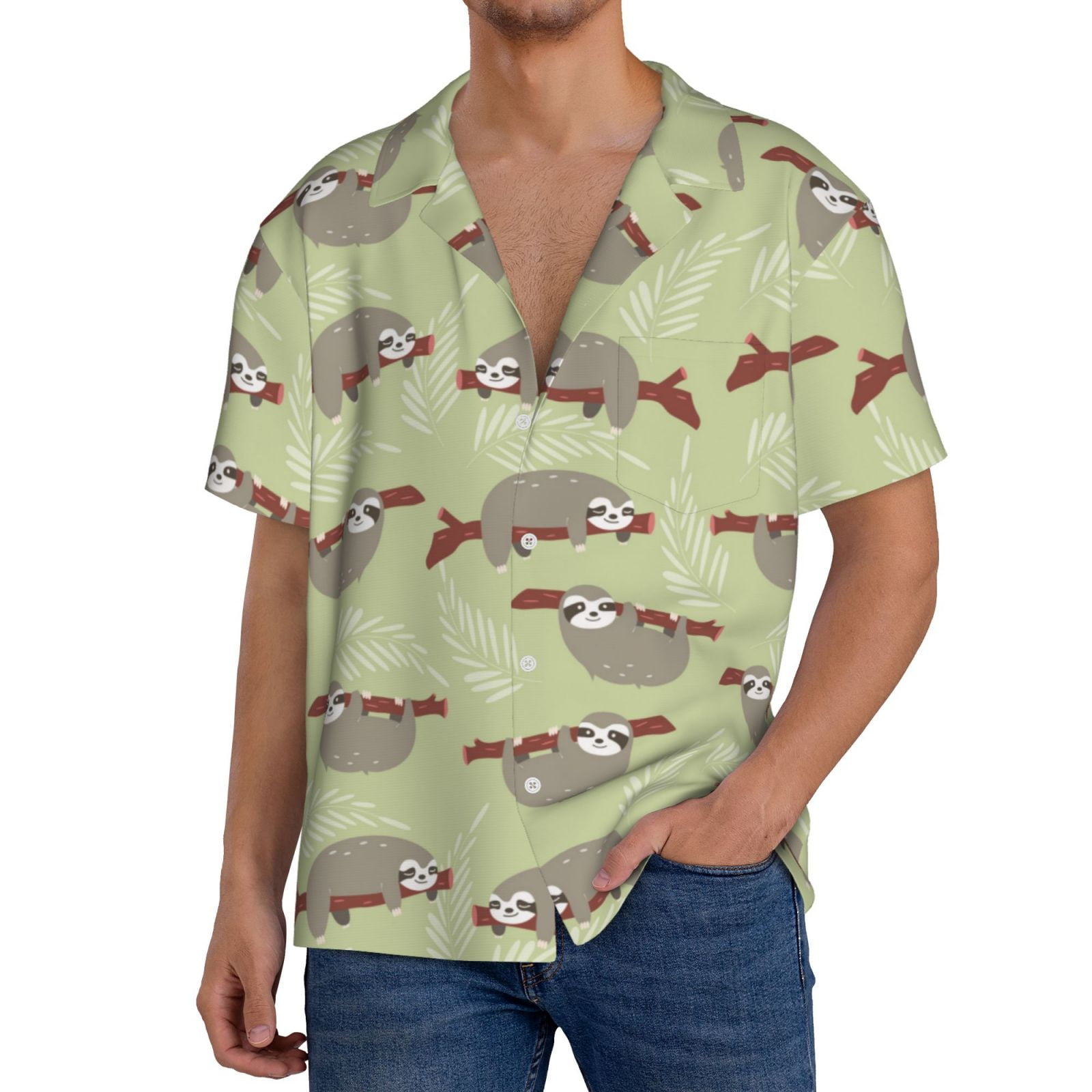 Cauagu Twig Sloth Men's Short Sleeve Button Down Hawaiian Shirt for Men ...