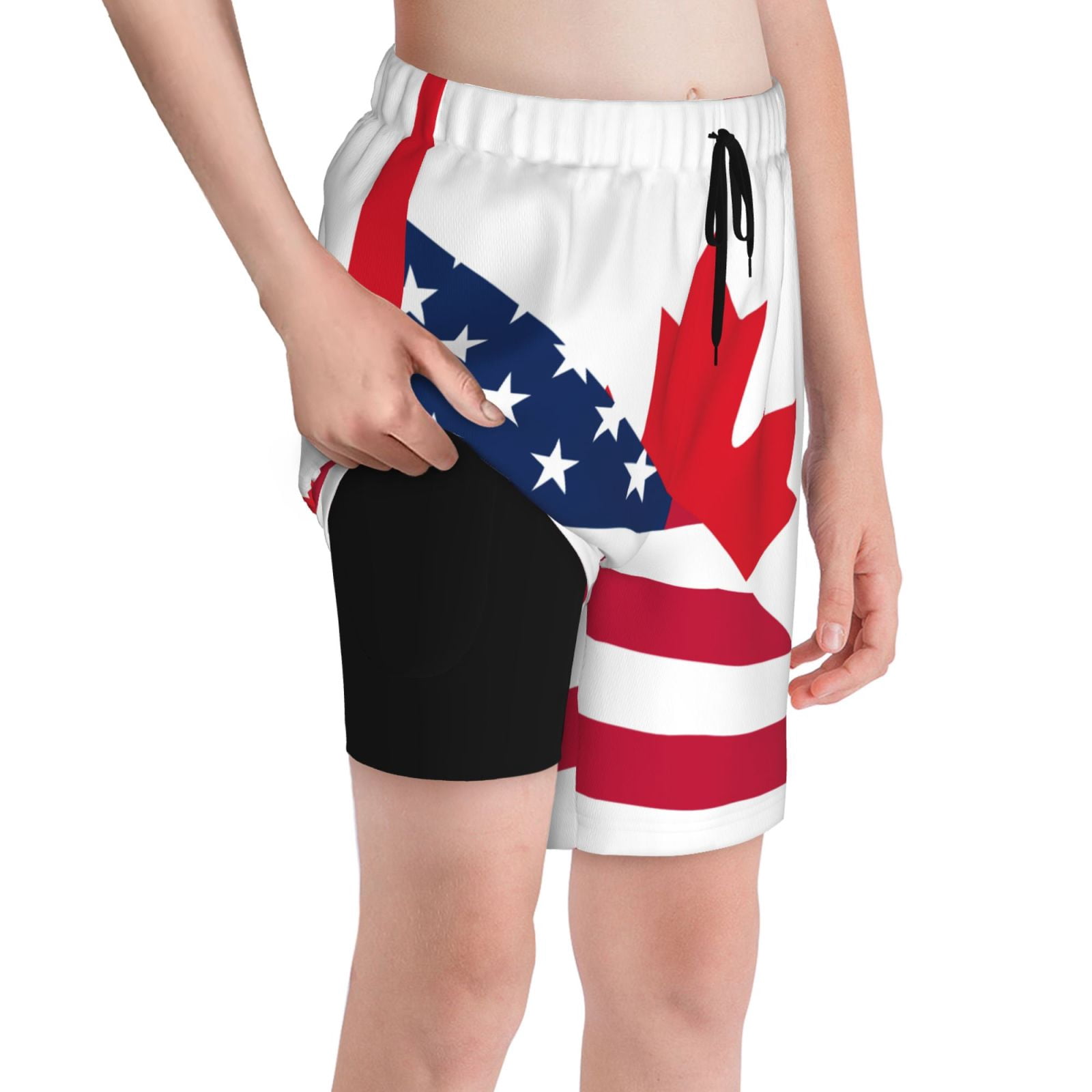 Cauagu USA Canada Flag Print Swim Trunks for Men,Youth Boys Swim Shorts ...