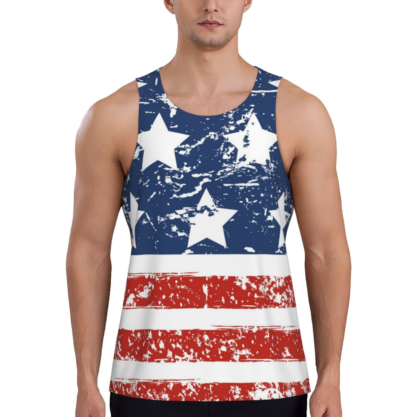 Cauagu USA Colors Stripes1 Print Men's Sleeveless Muscle Shirts,Tank ...