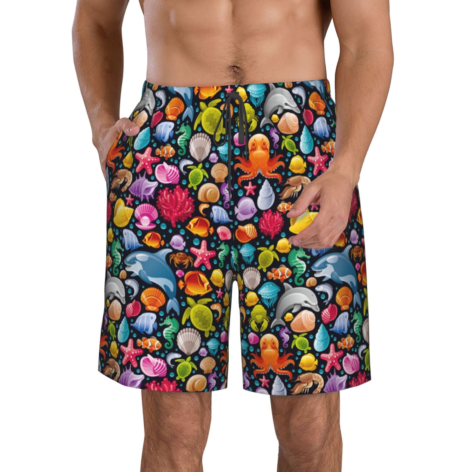 Cauagu Underwater Diving Animals Print Men's Swim Trunks,Hawaiian ...