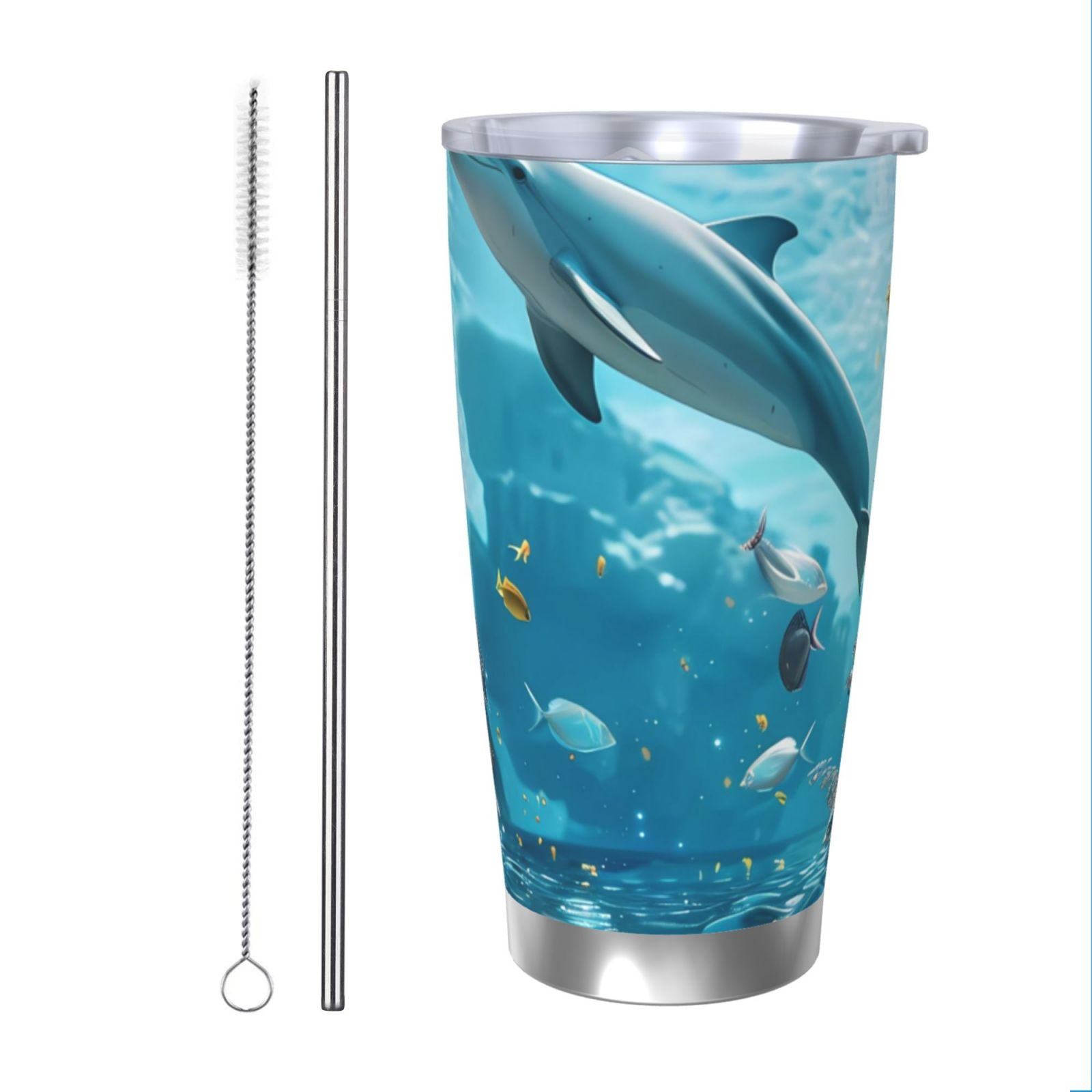 Cauagu Underwater Dolphin Scene Pattern 20oz Tumbler,Stainless Steel ...