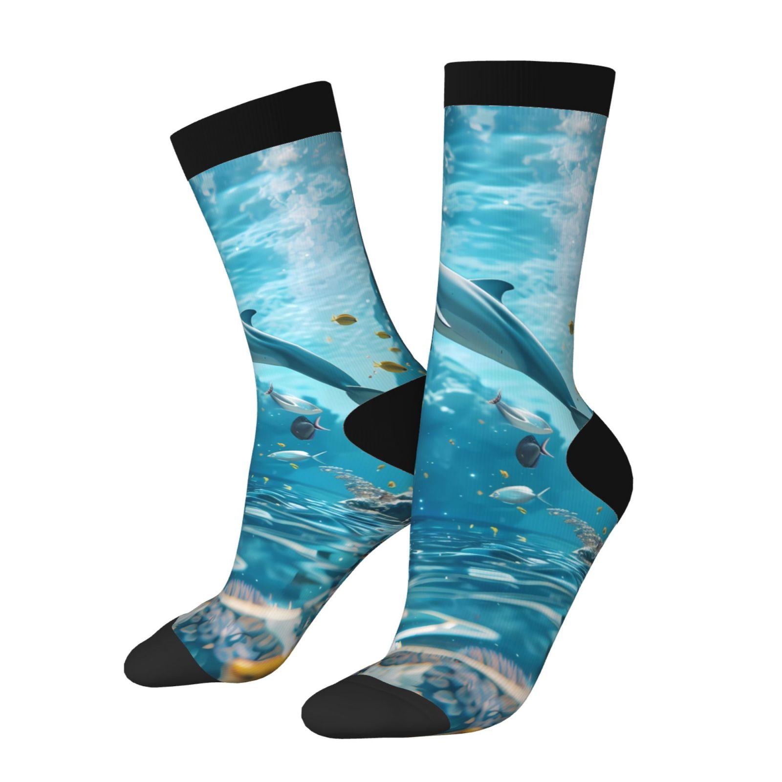 Cauagu Underwater Dolphin Scene Print Crew Socks for Women and Men ...