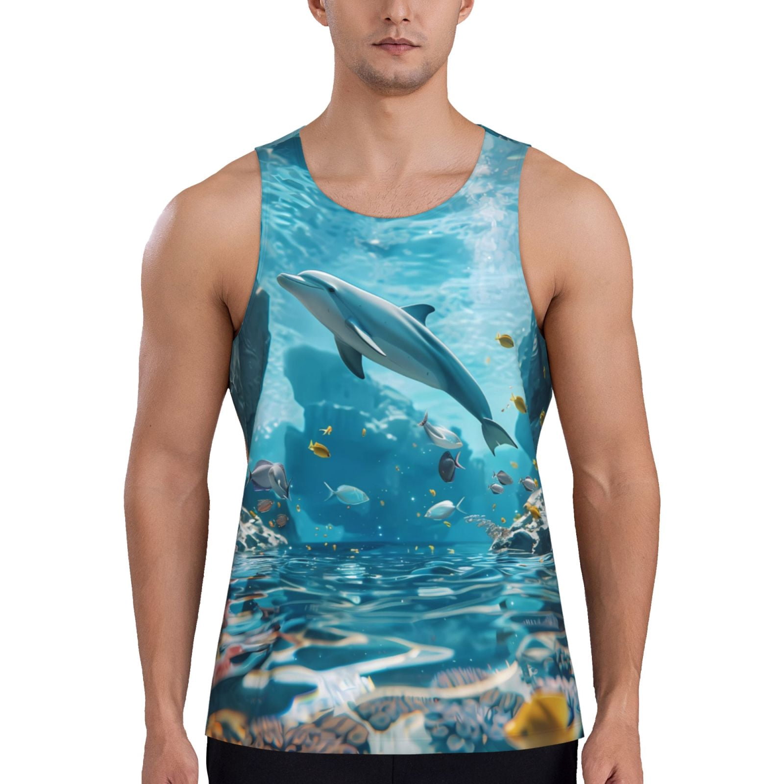 Cauagu Underwater Dolphin Scene Print Men's Sleeveless Muscle Shirts ...