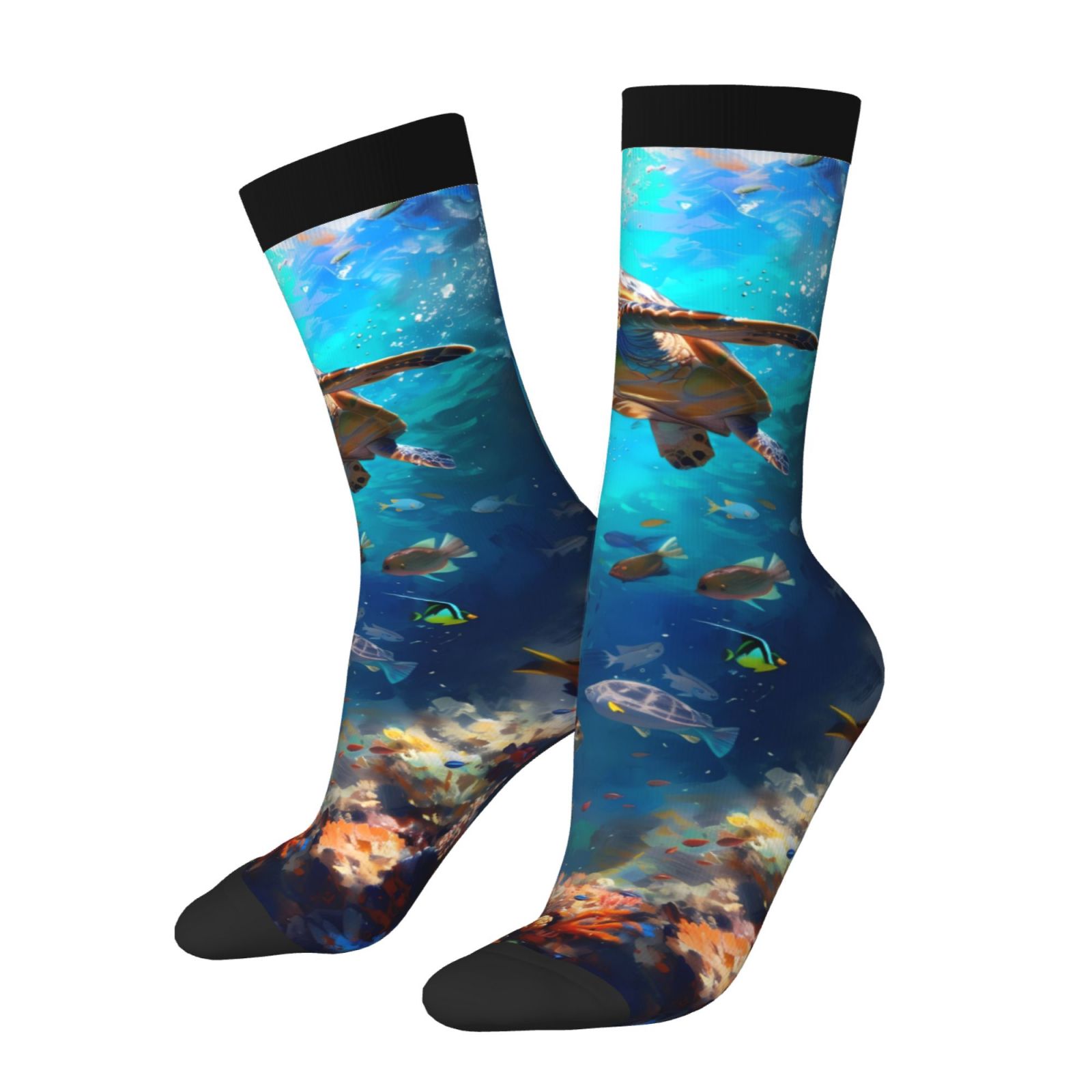 Cauagu Underwater Fish Turtle Print Crew Socks for Women and Men,Adult ...