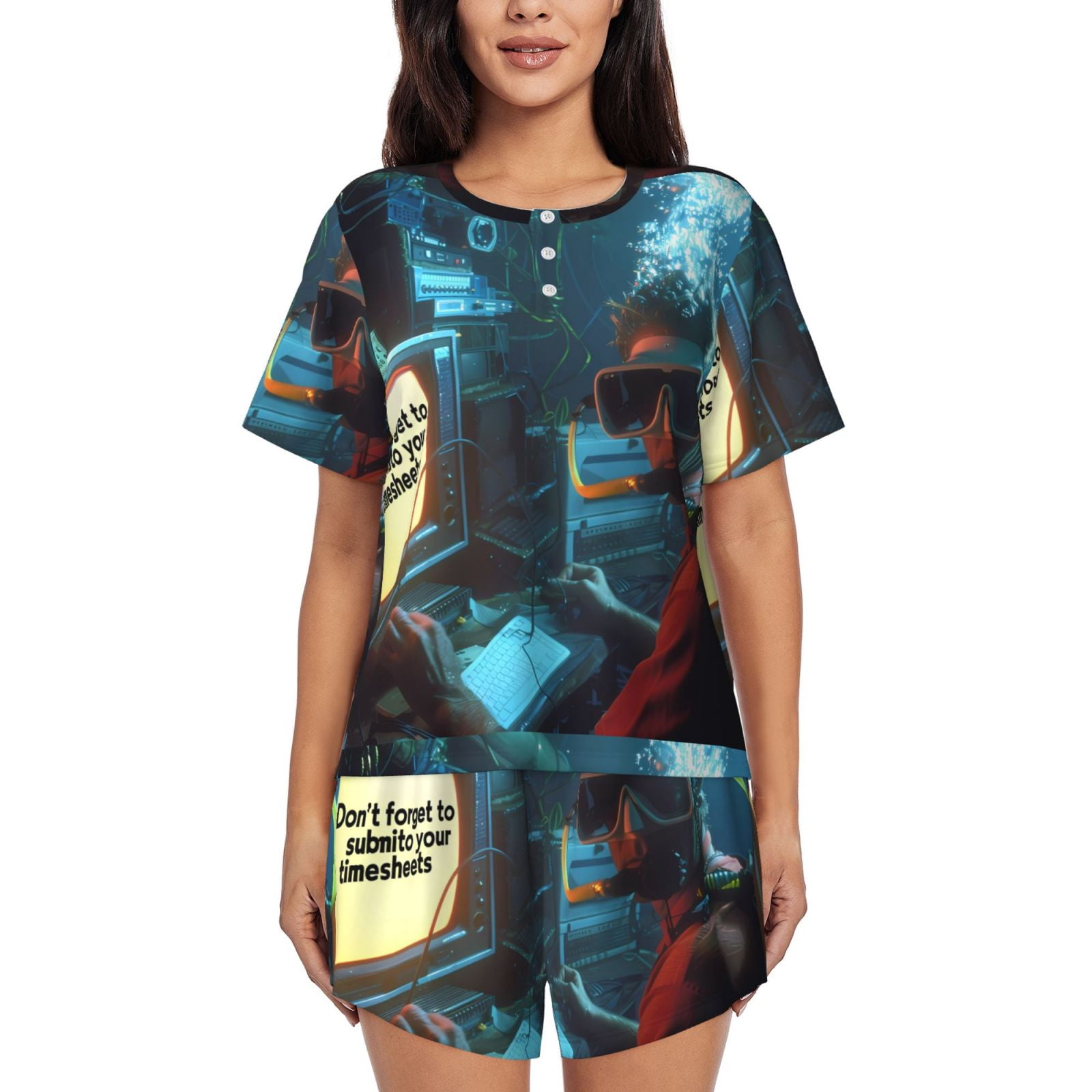 Cauagu Underwater Office Diver for Women's Round Neck Pajama Set,Short ...