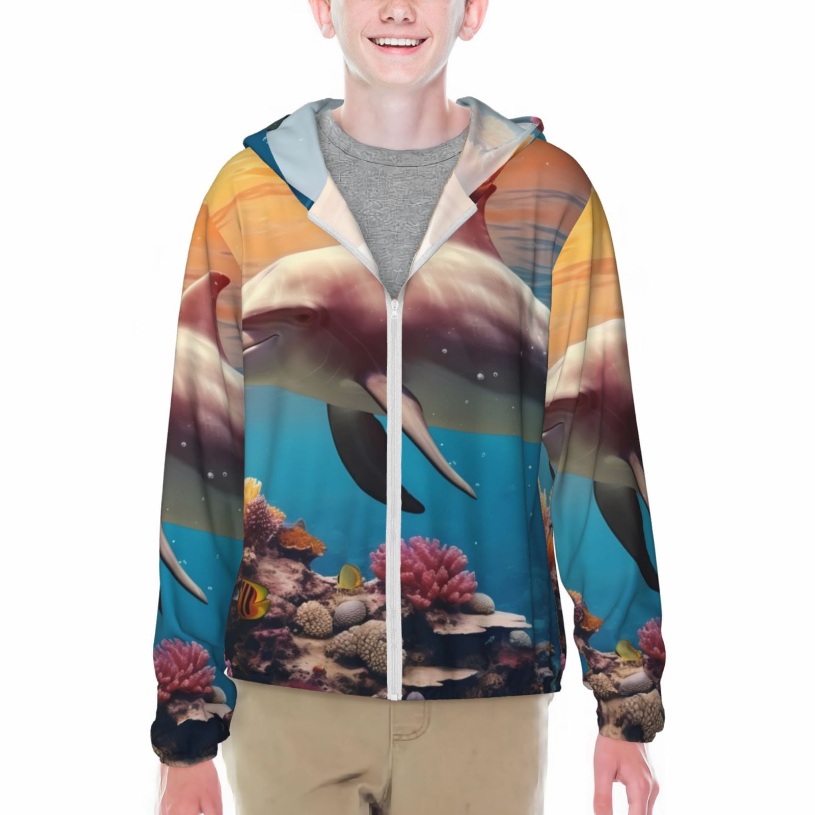 Cauagu Underwater Plant Dolphin Print Sun Protection Jacket for Teen ...