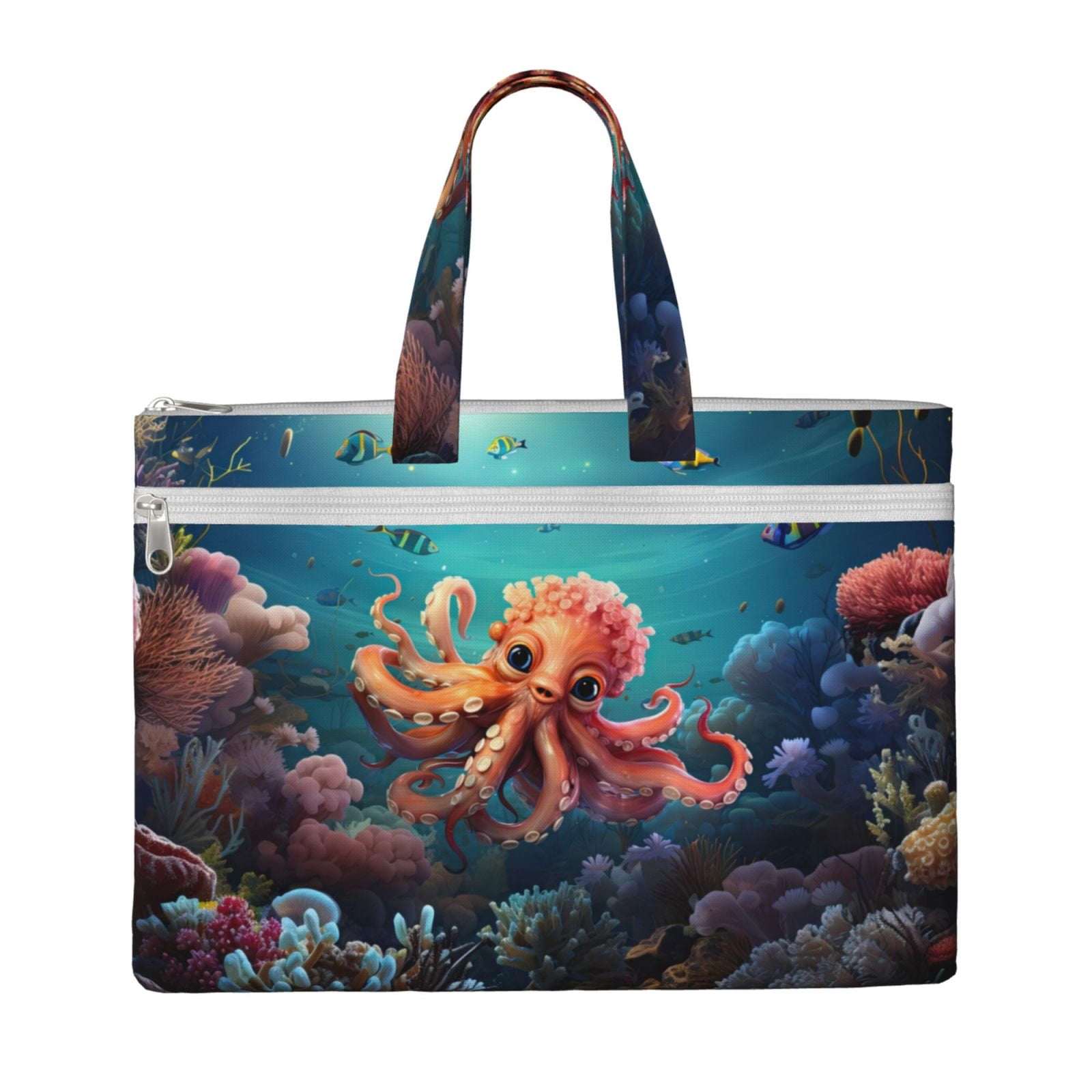 Cauagu Underwater Plant Octopus Pattern Canvas Tote File Bag, Zipper ...