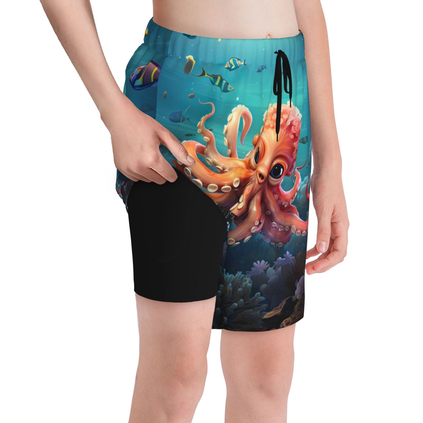 Cauagu Underwater Plant Octopus Print Swim Trunks for Men,Youth Boys ...