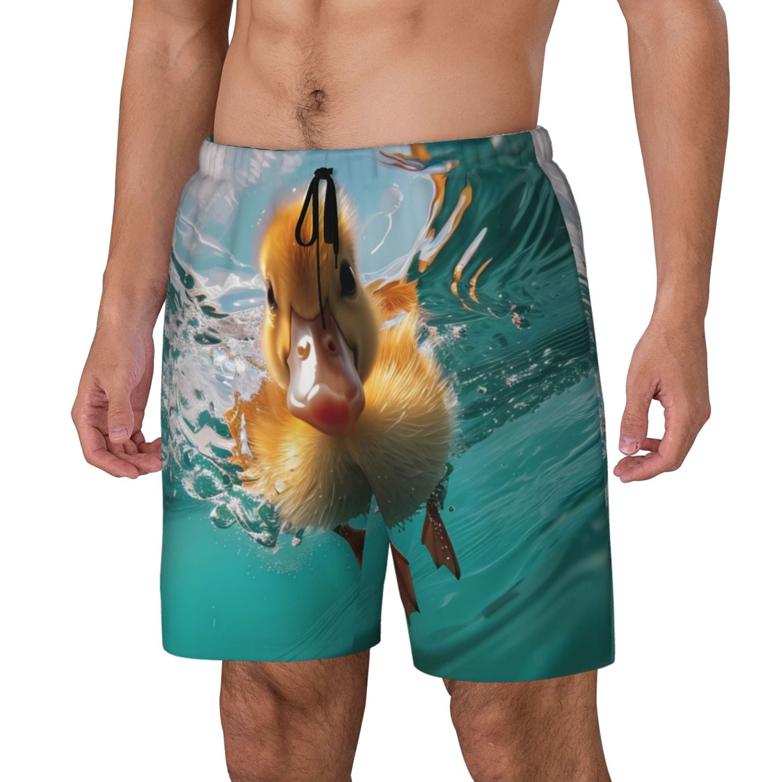 Cauagu Underwater Swimming Duck Print Mens Swim Trunks Quick Dry Board ...