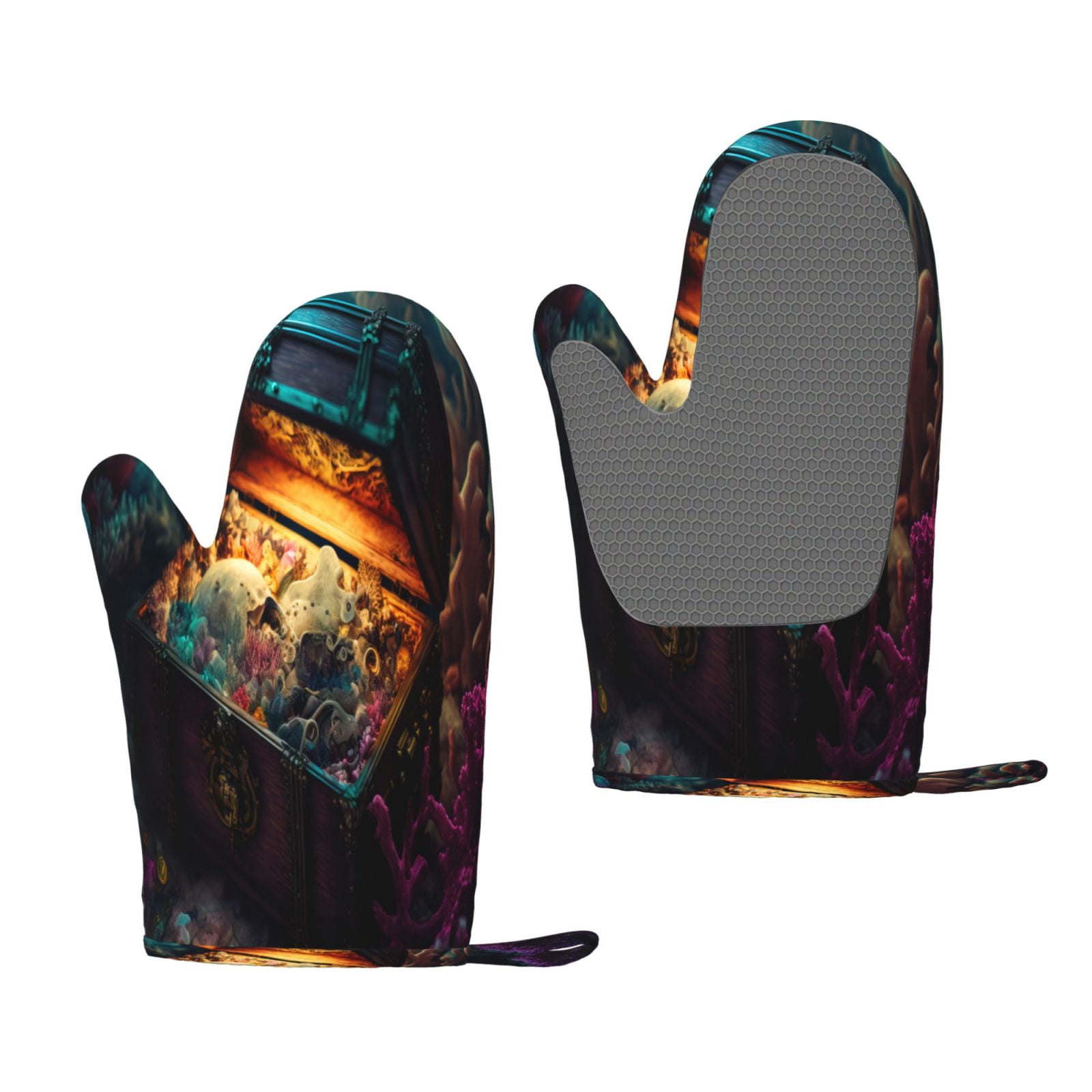 Cauagu Underwater Treasure Chest Print Oven Mitts 2 Piece Set,BBQ ...