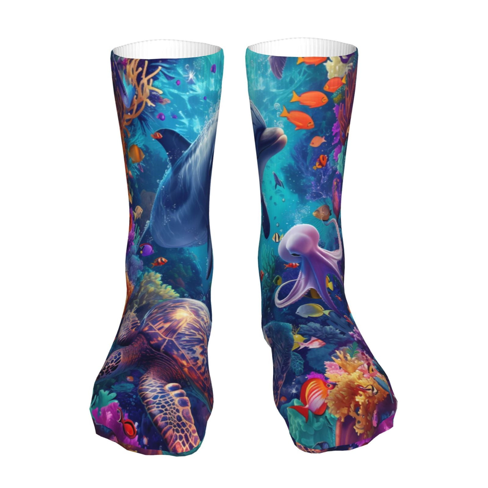 Cauagu Underwater Turtle Dolphin Octopus Pattern Fun Novelty Crew Socks ...