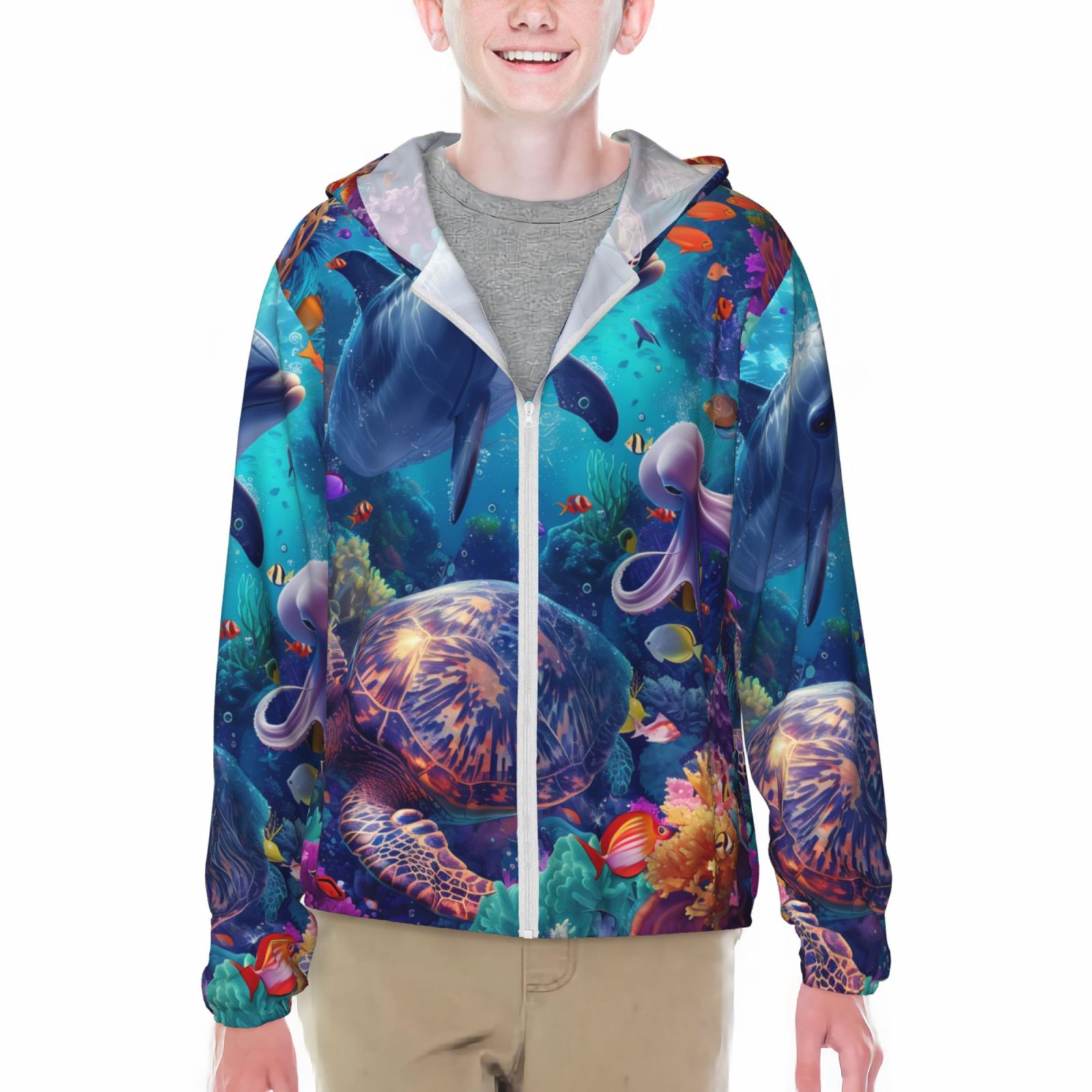 Cauagu Underwater Turtle Dolphin Octopus Print Sun Protection Jacket ...