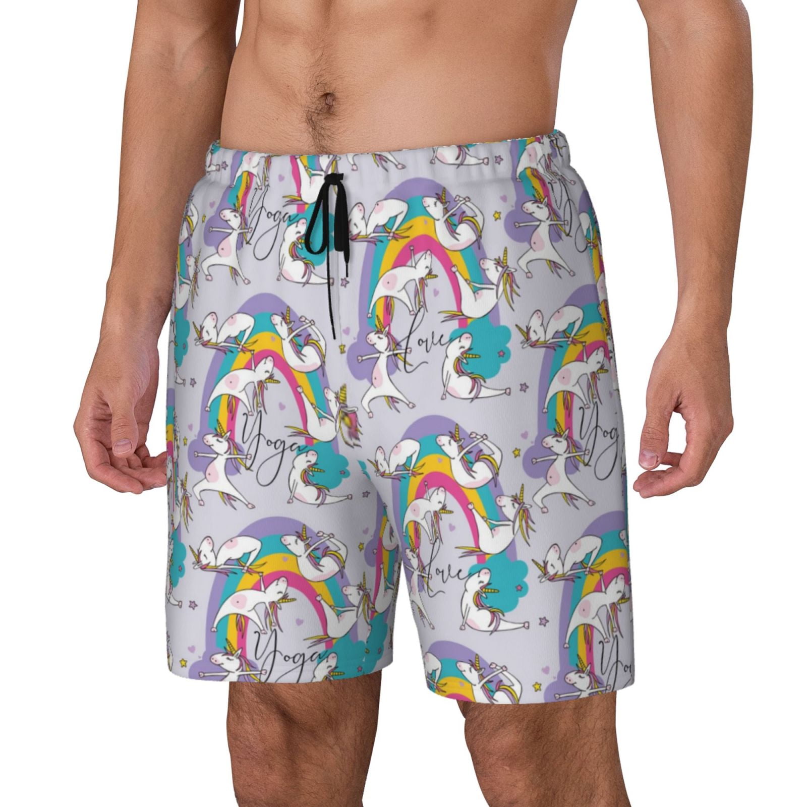 Cauagu Unicorn DoingYoga Print Mens Swim Trunks Quick Dry Board Shorts Swim Shorts with ...