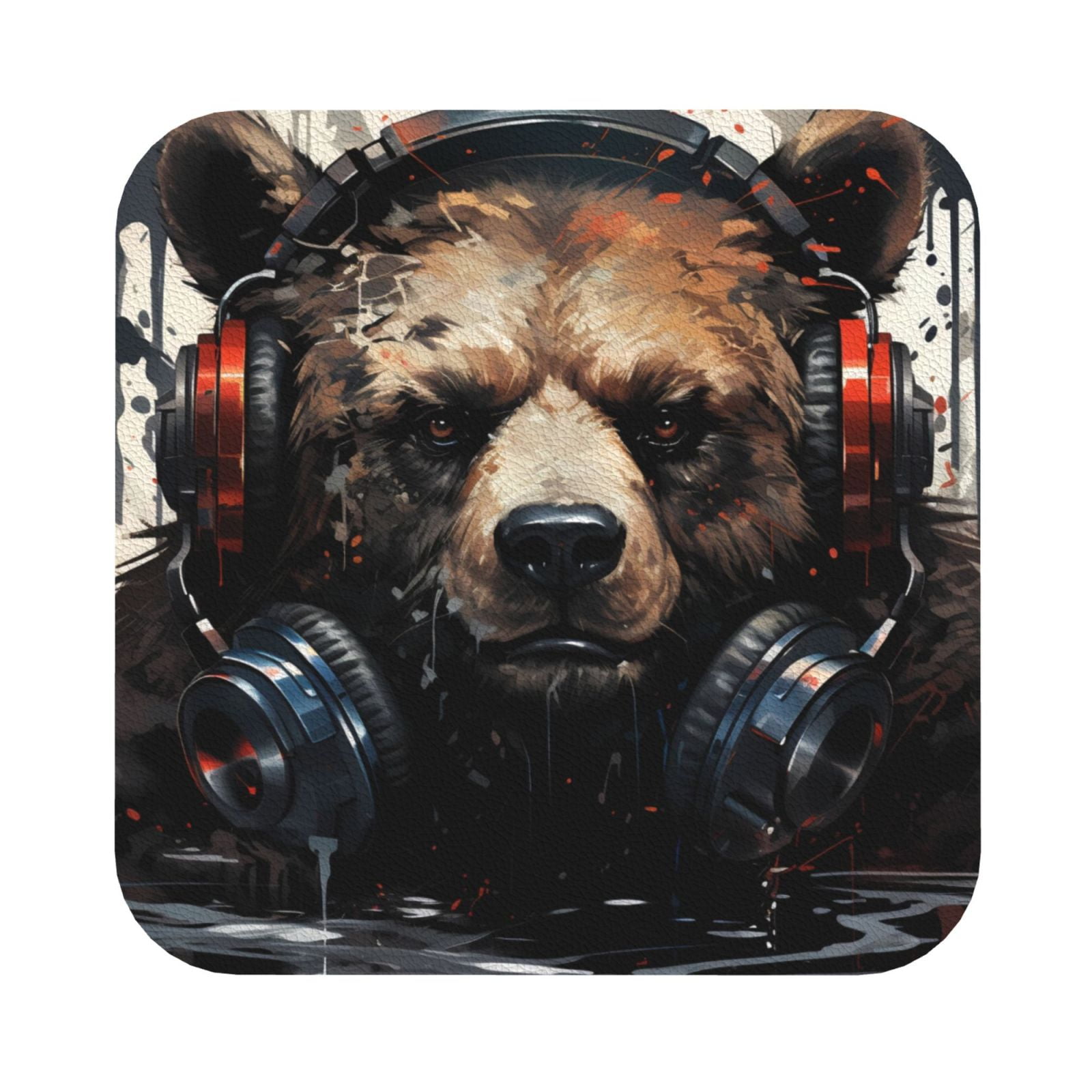 Cauagu Urban Bear With Headphones for Round Coaster,Drink Coasters Set ...