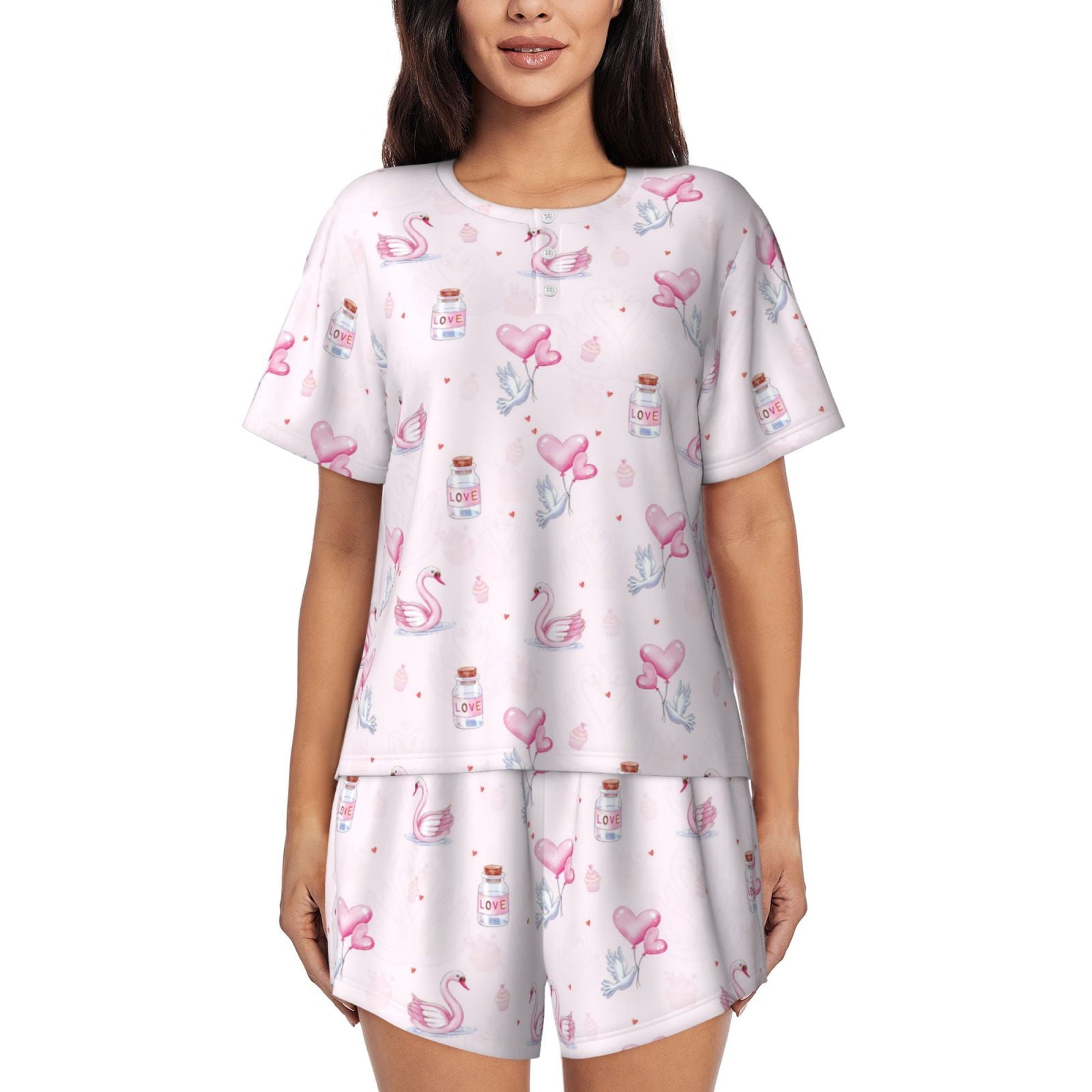 Cauagu Valentine's Day for Women's Round Neck Pajama Set,Short-Sleeved Pajamas Soft Sleepwear ...