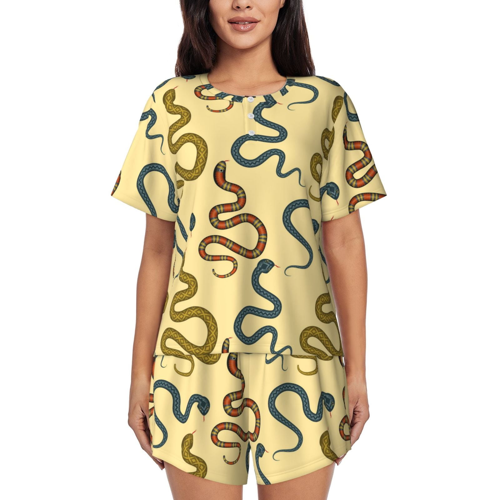 Cauagu Various Snake for Women's Round Neck Pajama Set,Short-Sleeved ...