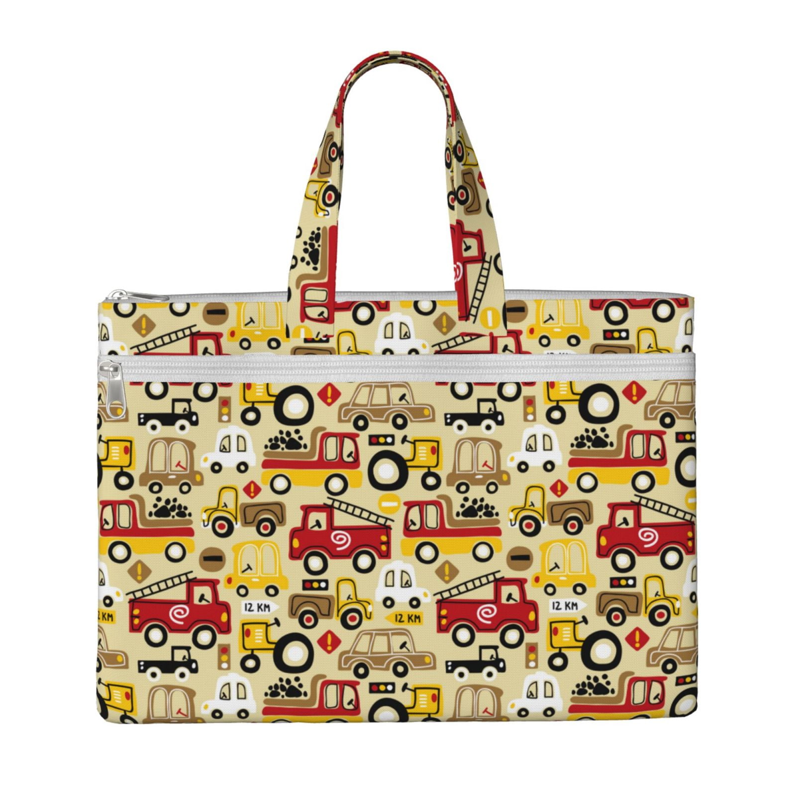 Cauagu Vehicles Pattern Canvas Tote File Bag, Zipper Tote Bag Business ...